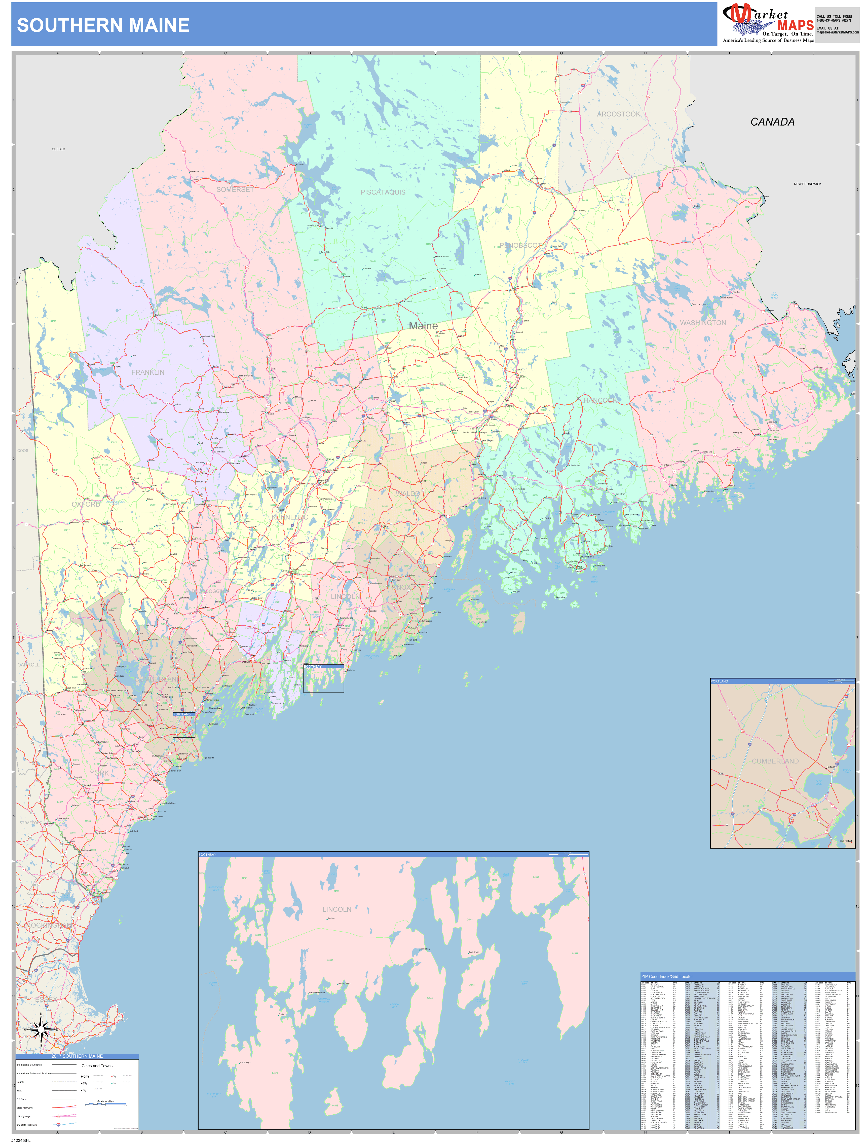 Maine Southern Wall Map Color Cast Style by MarketMAPS - MapSales.com