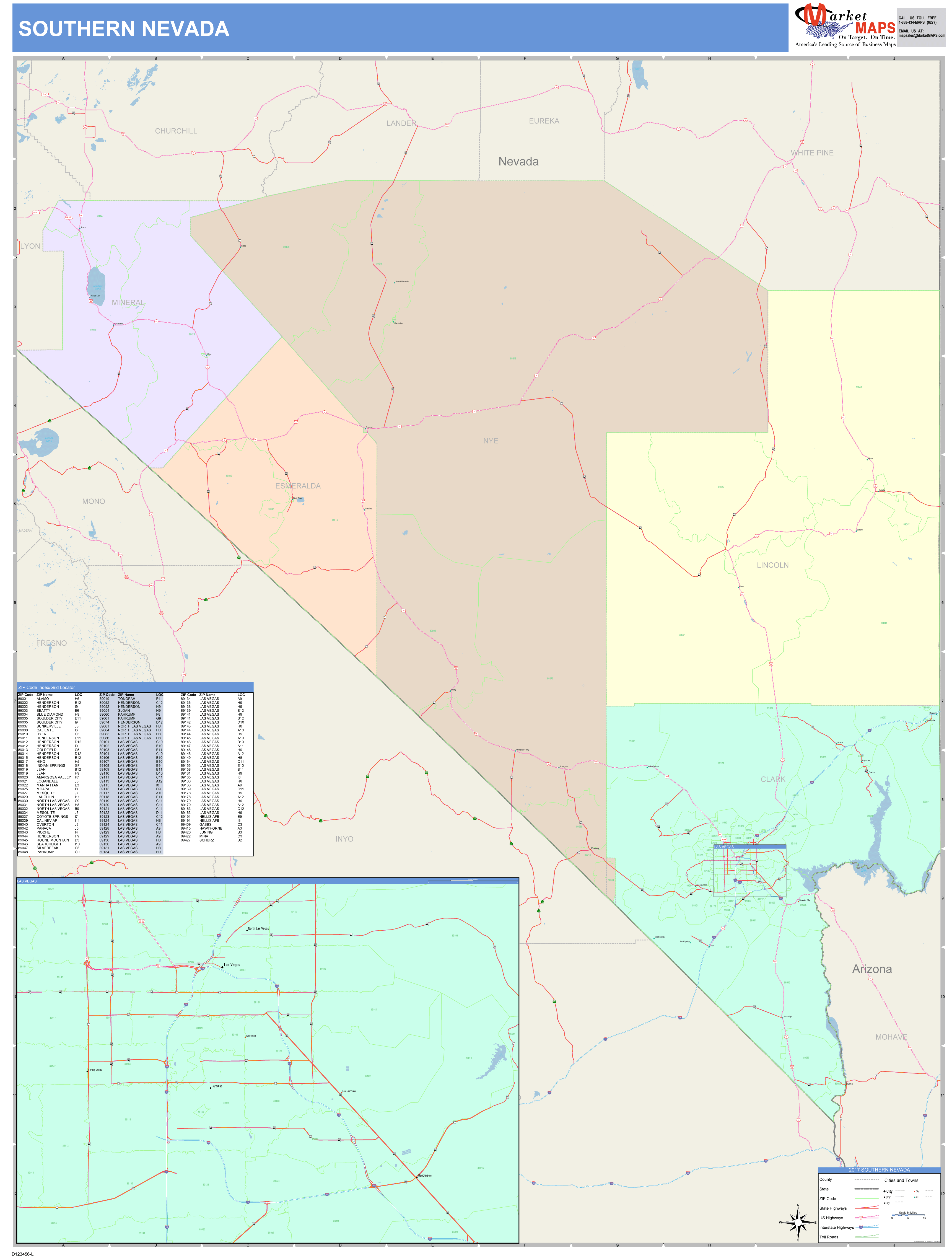 Nevada Southern Wall Map Color Cast Style by MarketMAPS - MapSales.com