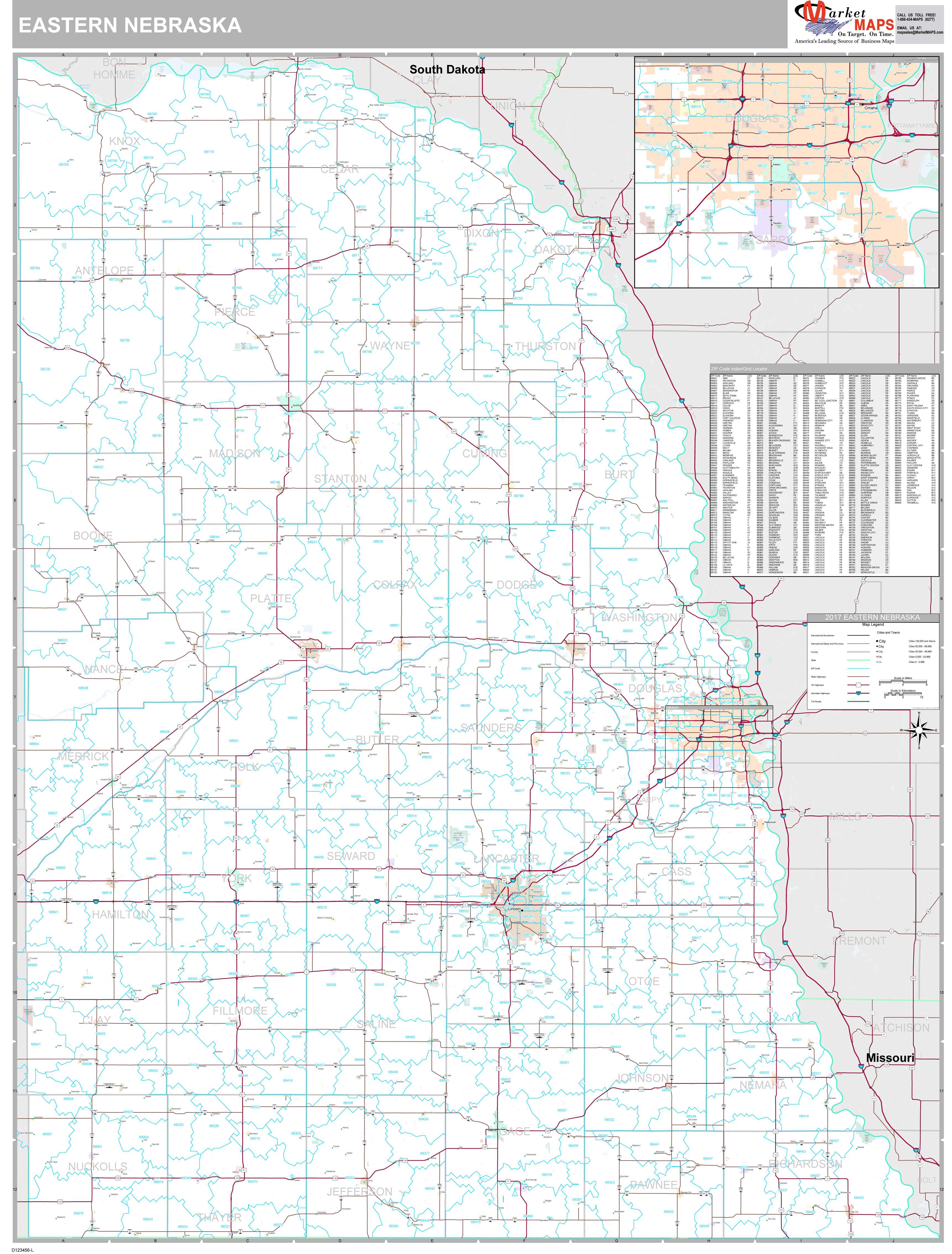 Nebraska Eastern Wall Map Premium Style by MarketMAPS - MapSales