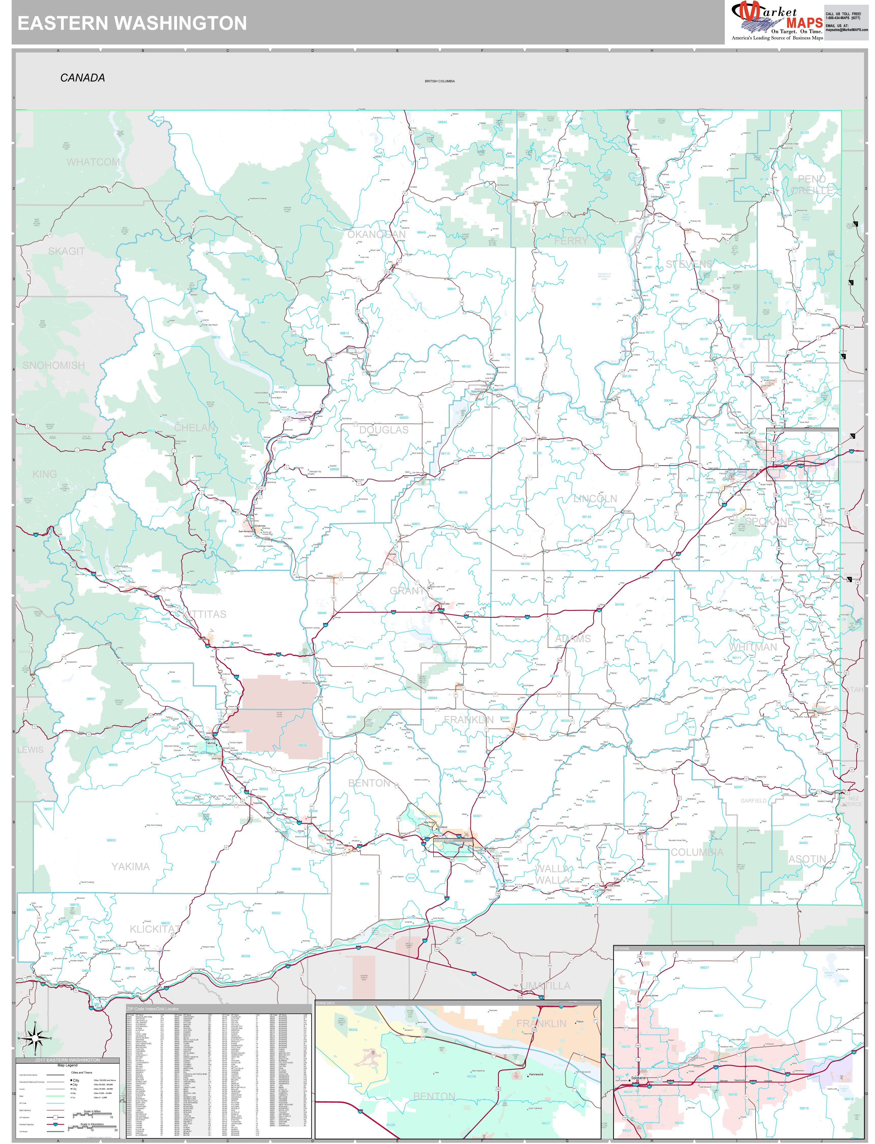 Washington Eastern Wall Map Premium Style by MarketMAPS - MapSales