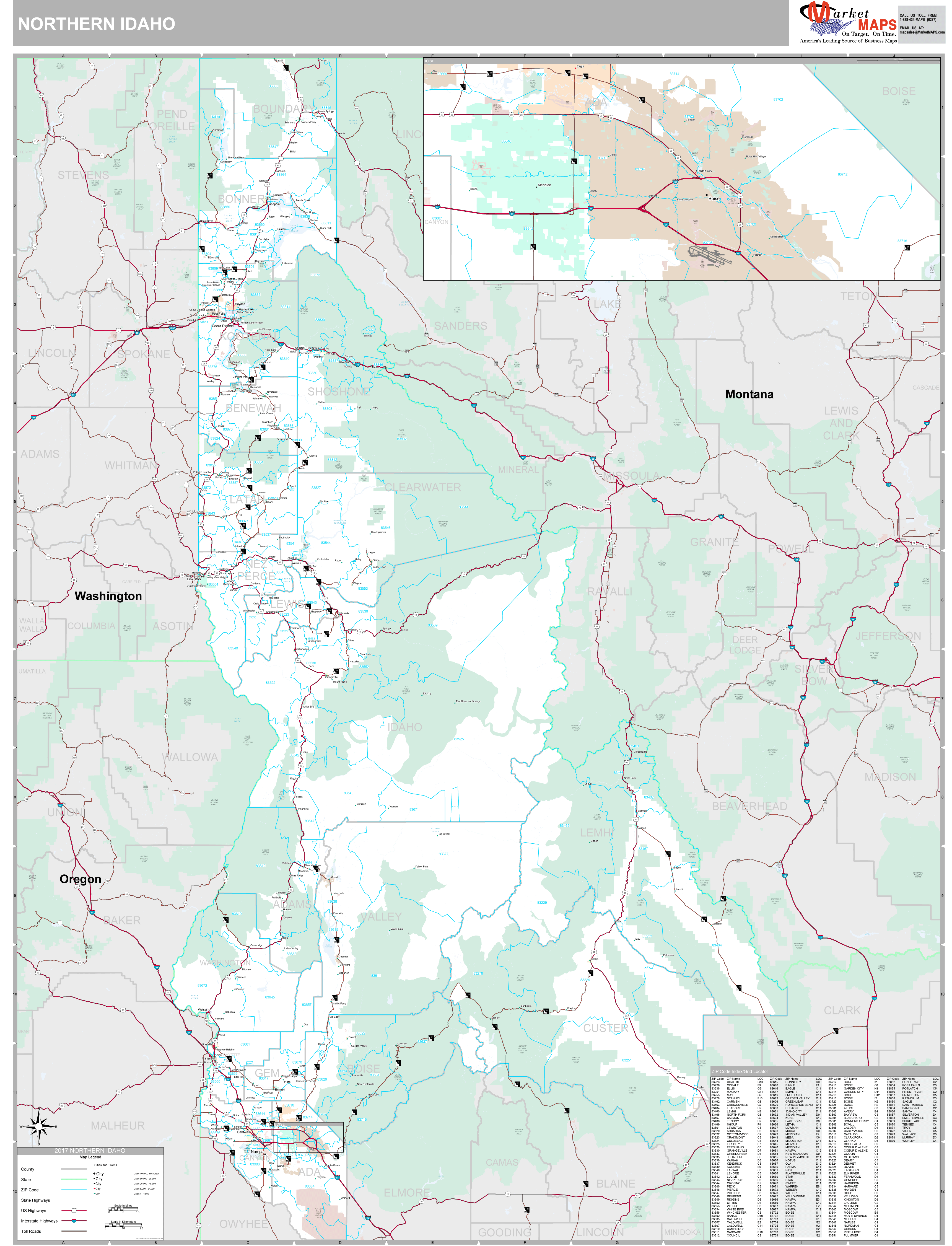 Idaho Northern Wall Map Premium Style by MarketMAPS - MapSales.com