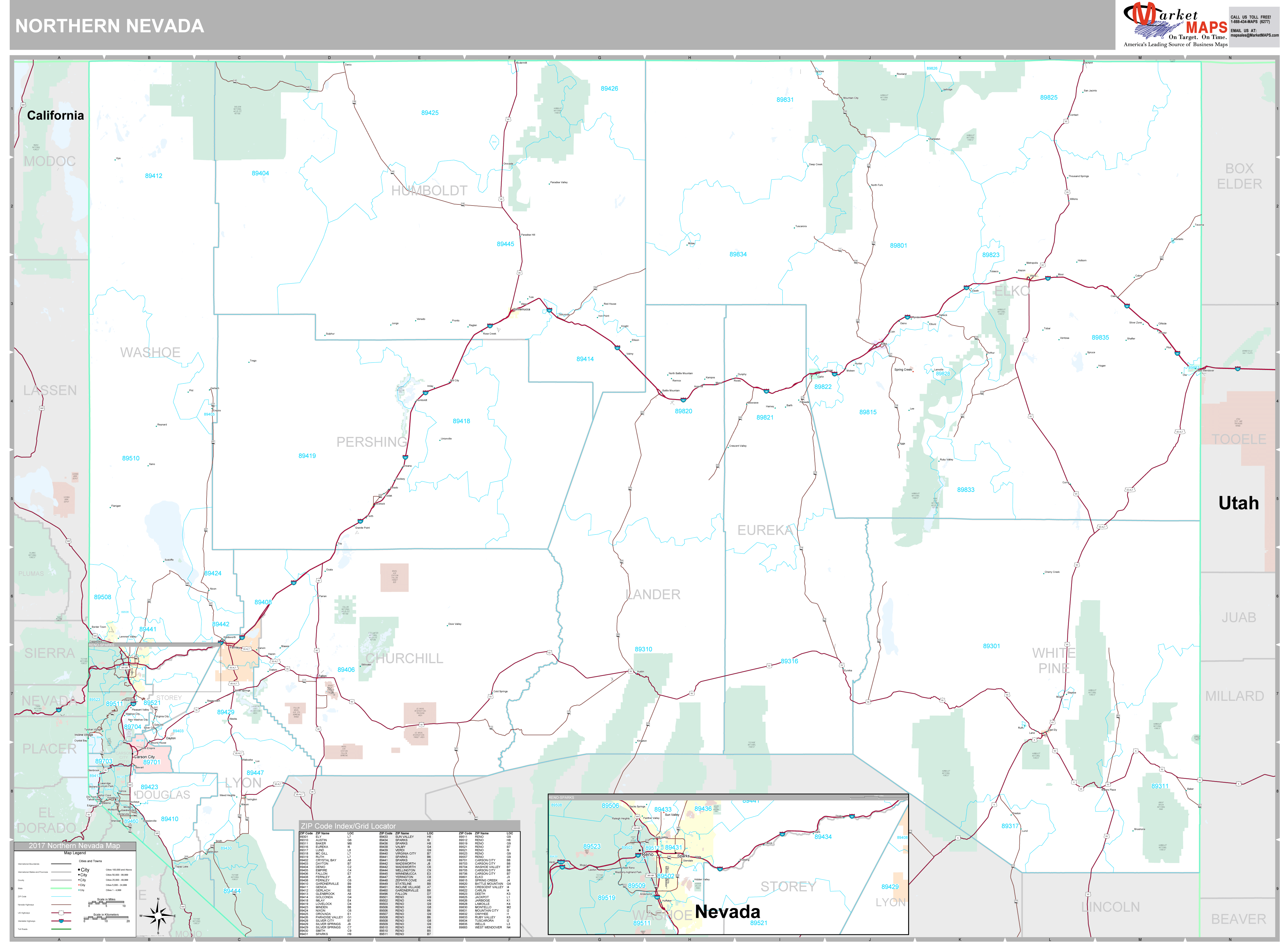 Nevada Northern Wall Map Premium Style by MarketMAPS - MapSales.com