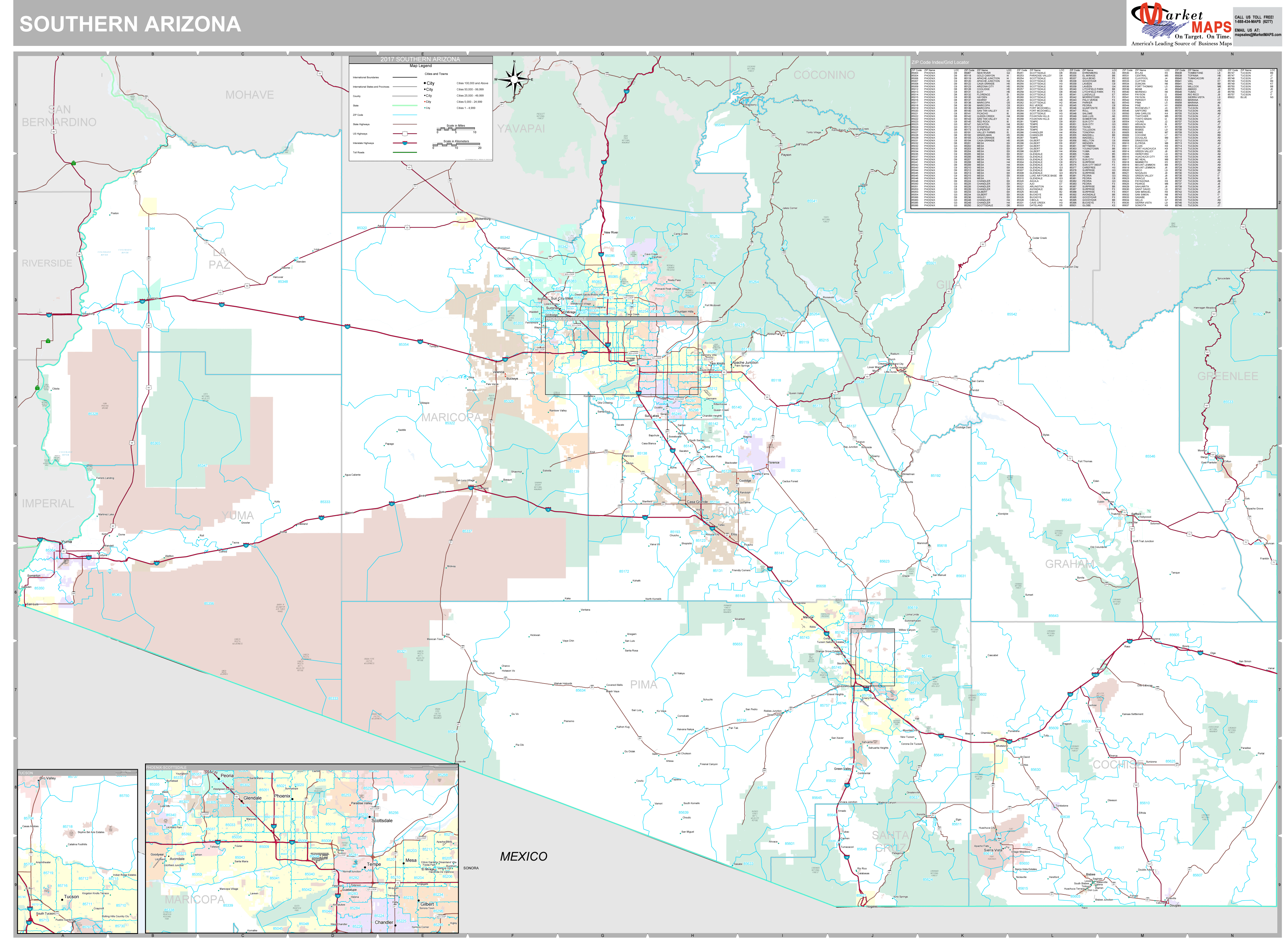 Arizona Southern Wall Map Premium Style by MarketMAPS - MapSales.com