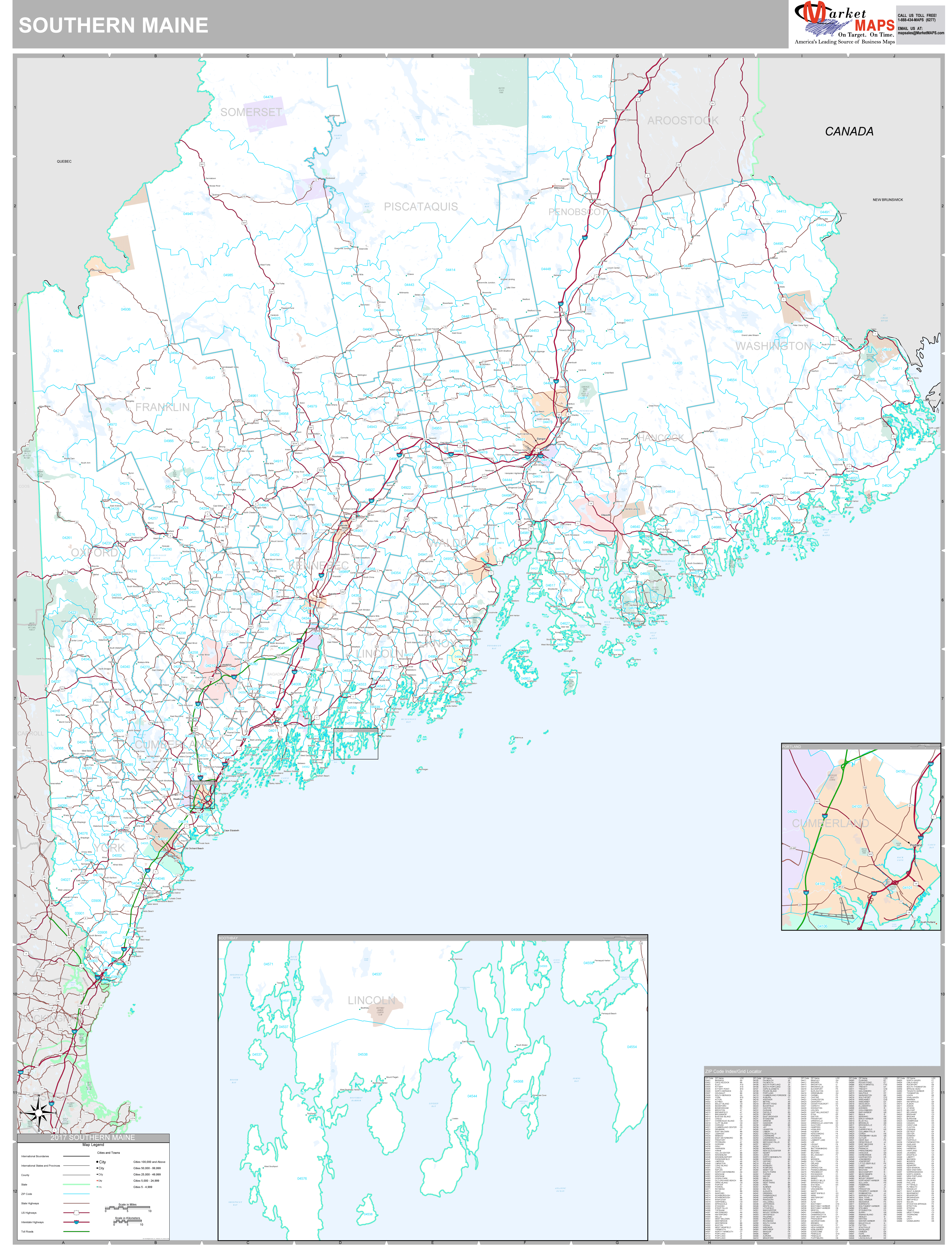 Maine Southern Wall Map Premium Style by MarketMAPS - MapSales.com