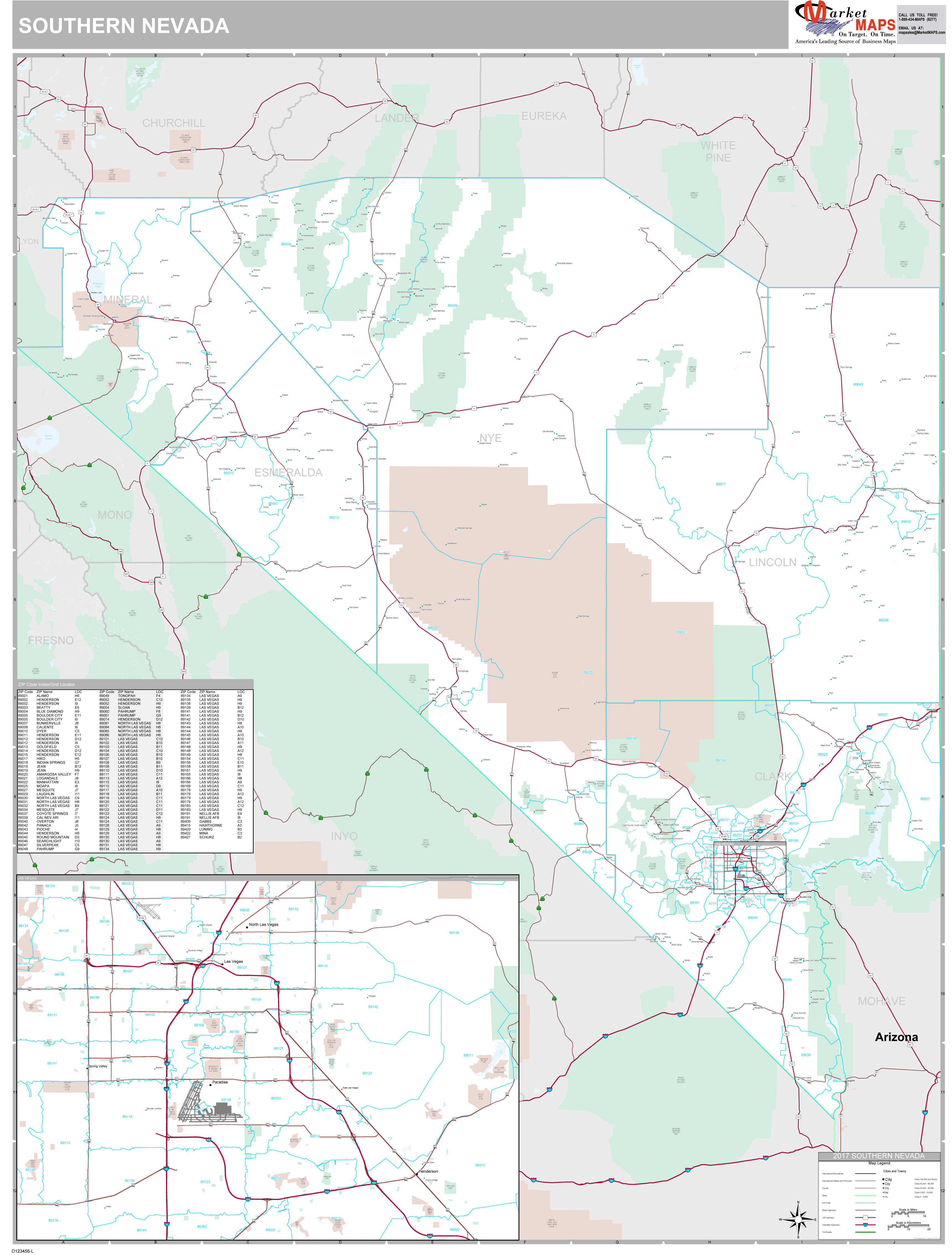 Nevada Southern Wall Map Premium Style by MarketMAPS - MapSales