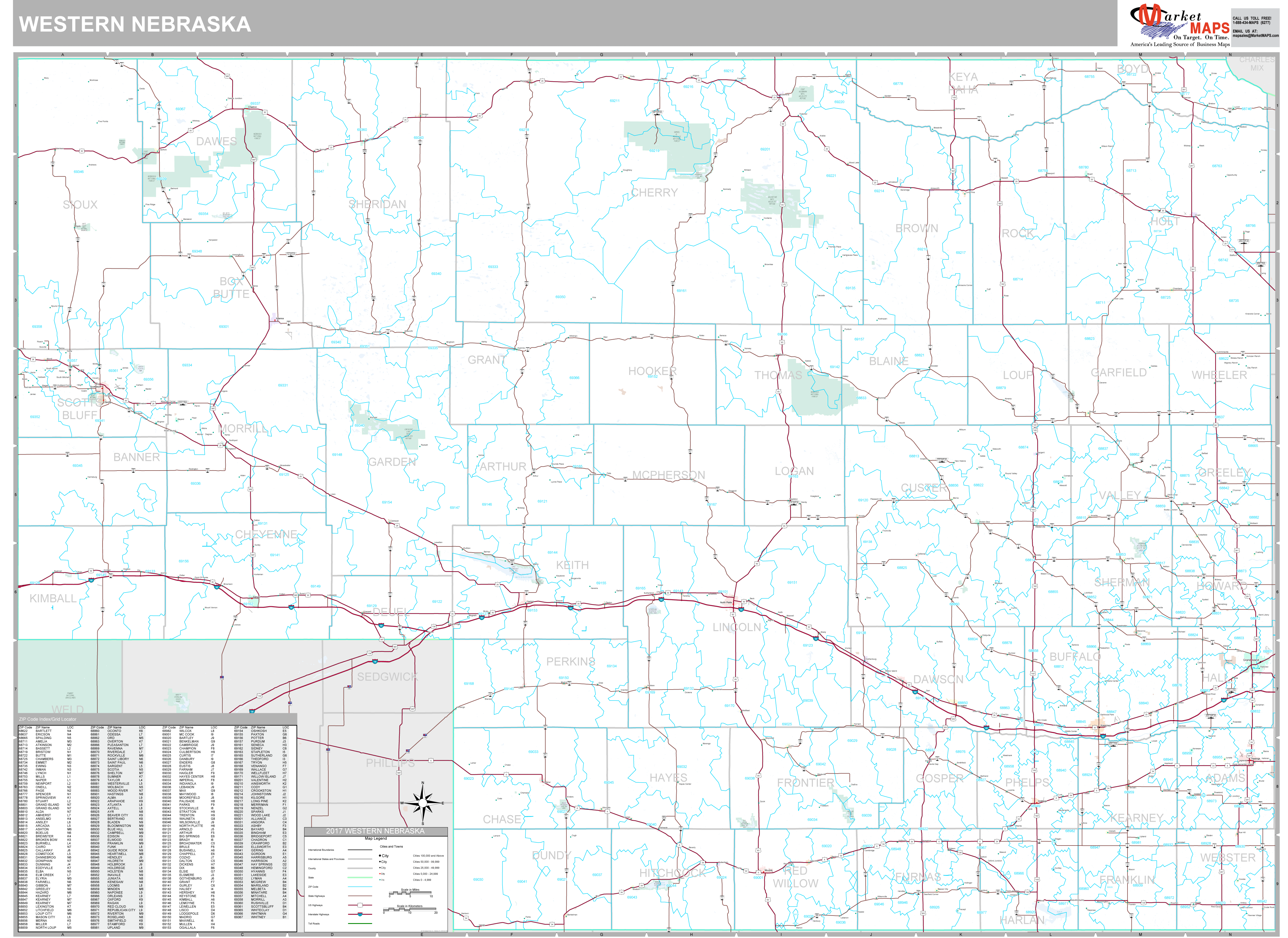 Nebraska Western Wall Map Premium Style by MarketMAPS - MapSales