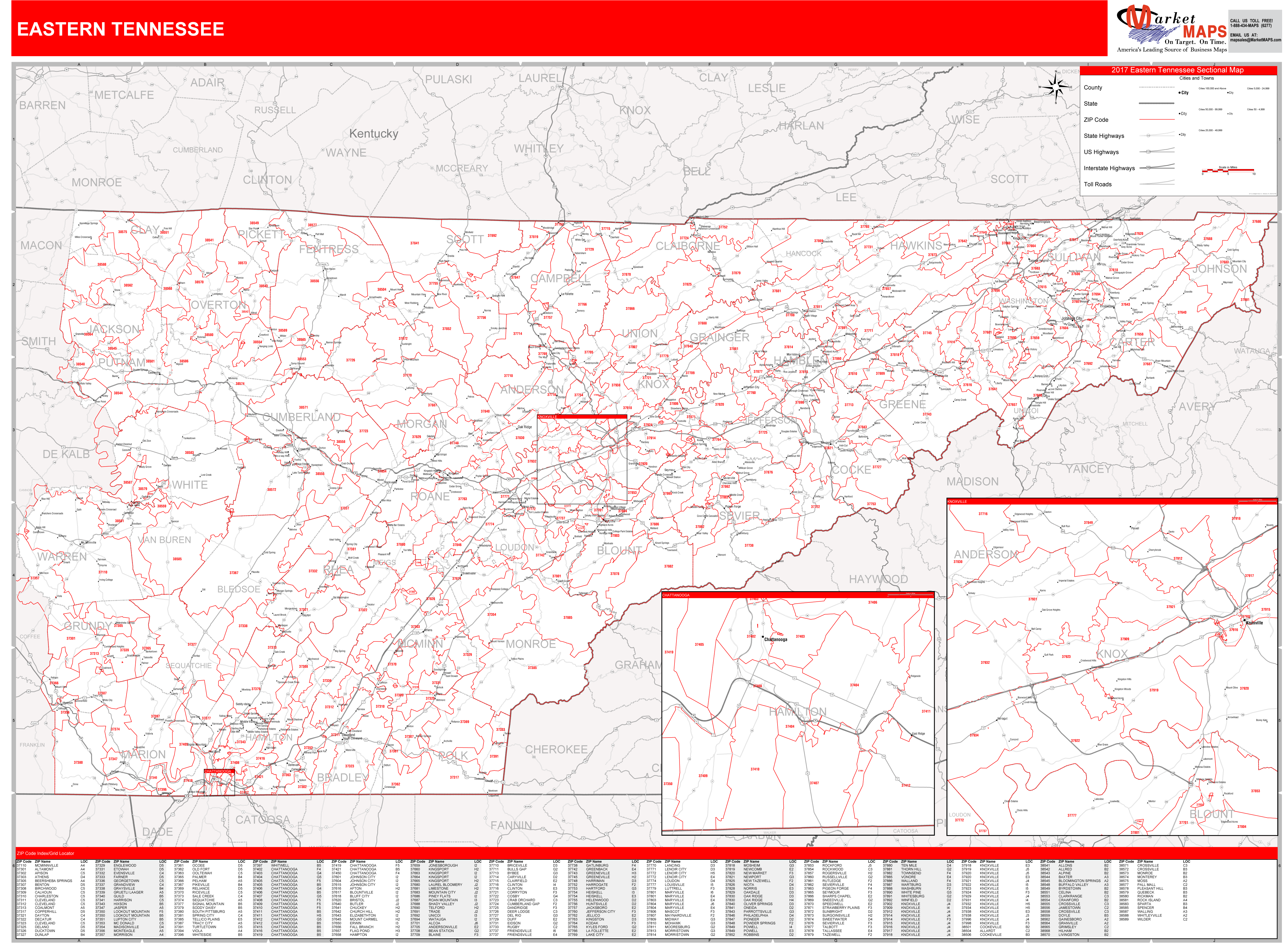 Tennessee Eastern Wall Map Red Line Style by MarketMAPS - MapSales