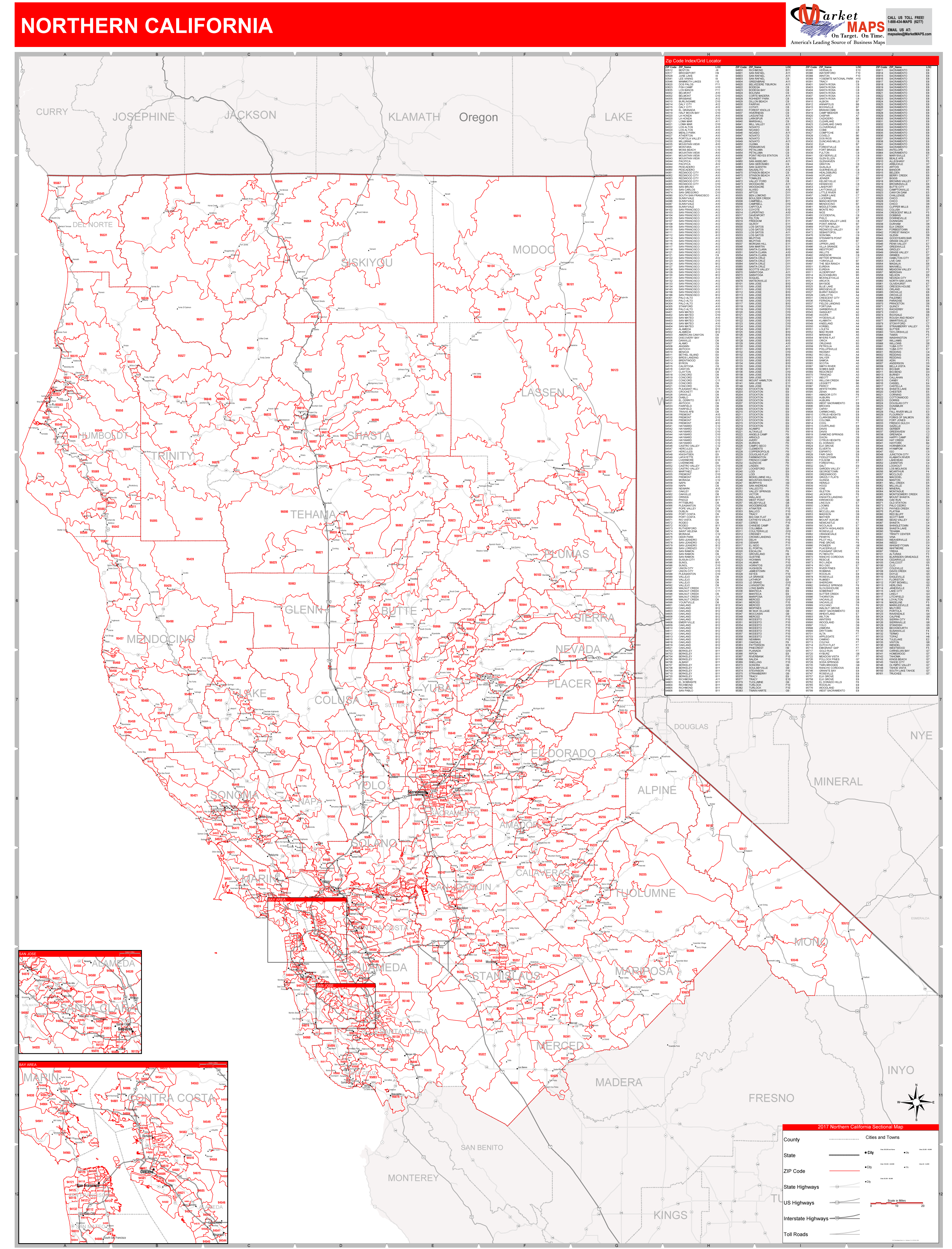 California Northern Wall Map Red Line Style by MarketMAPS - MapSales