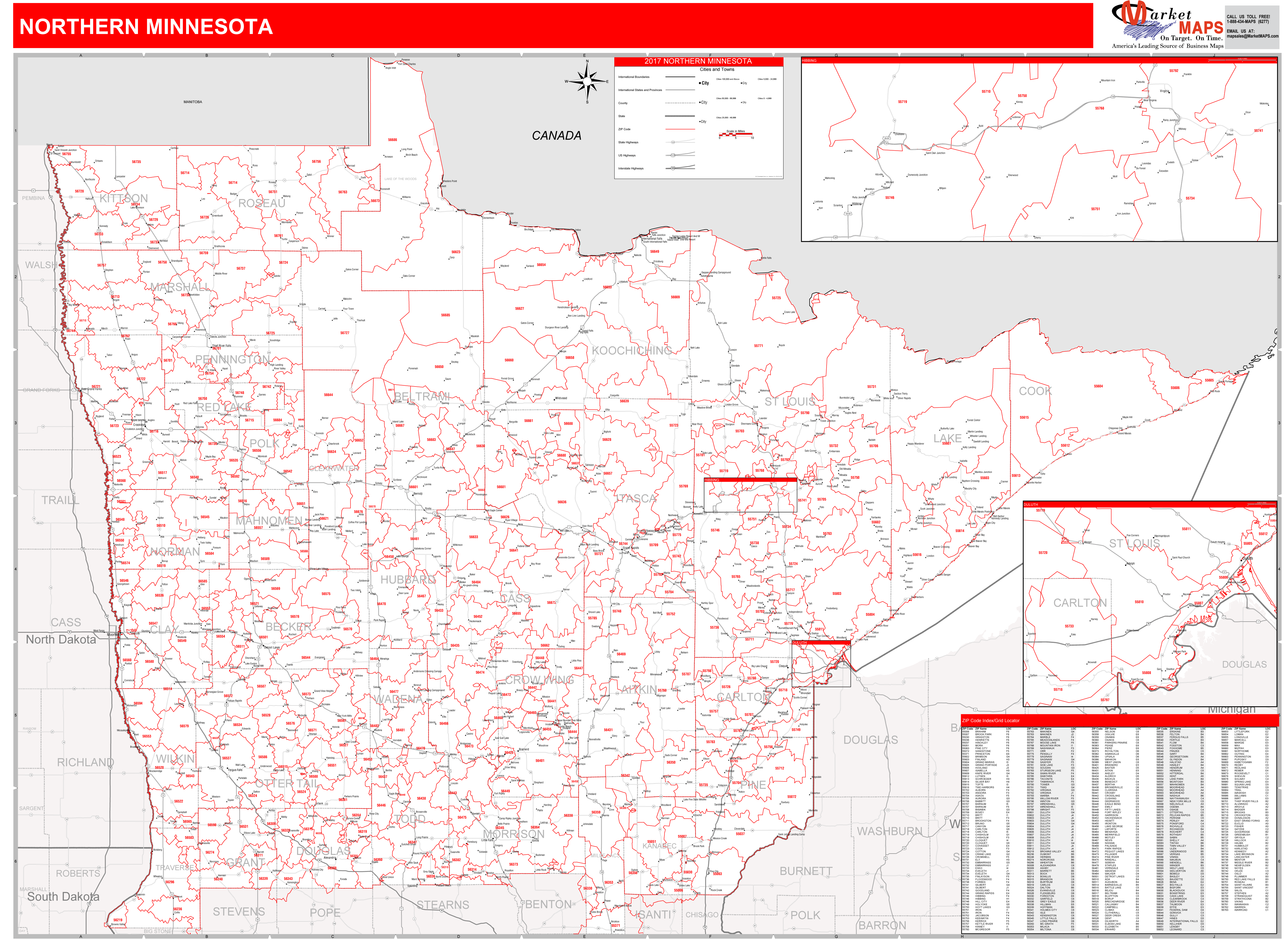 Minnesota Northern Wall Map Red Line Style by MarketMAPS - MapSales.com