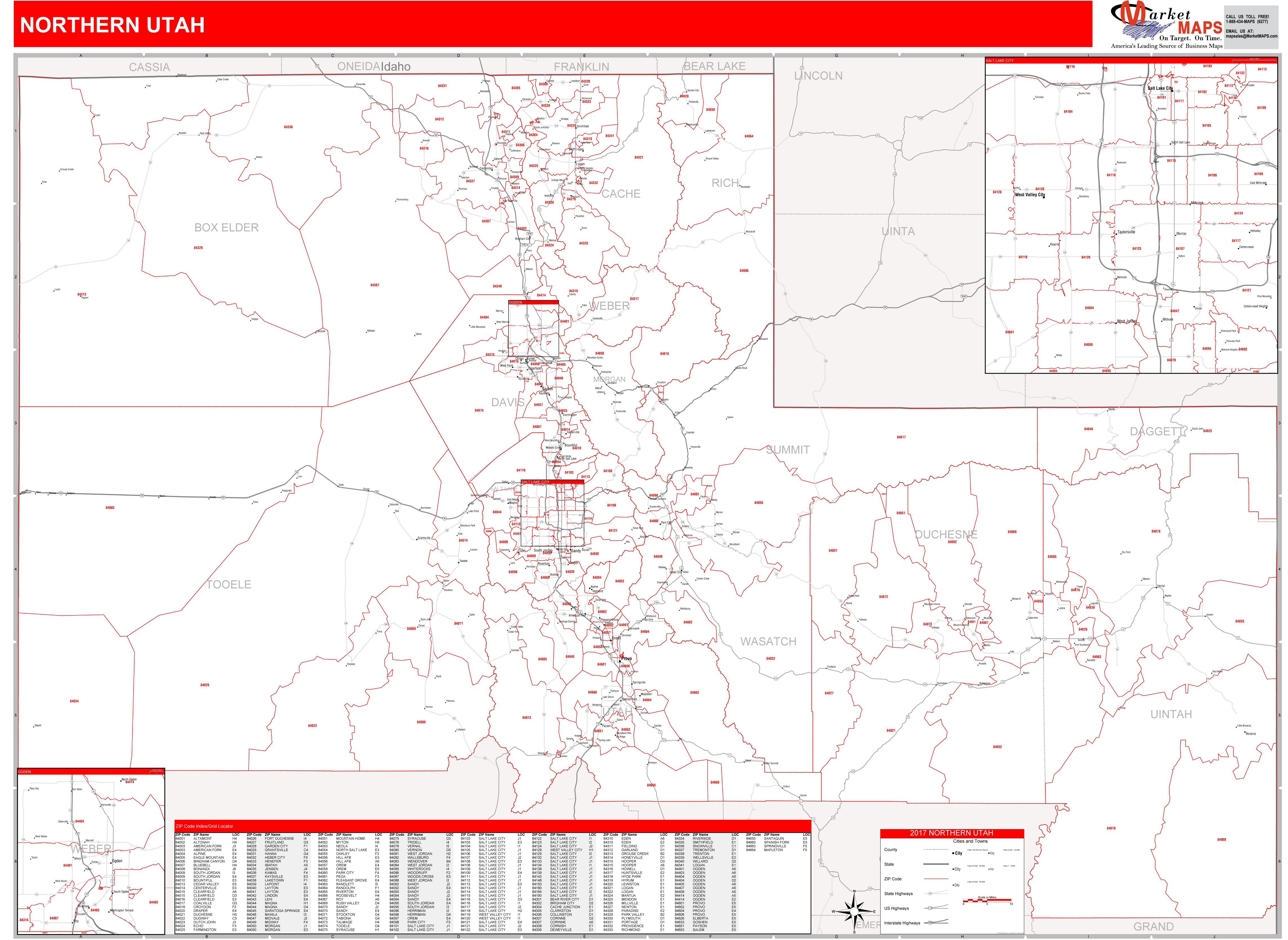 Utah Northern Wall Map Red Line Style by MarketMAPS - MapSales