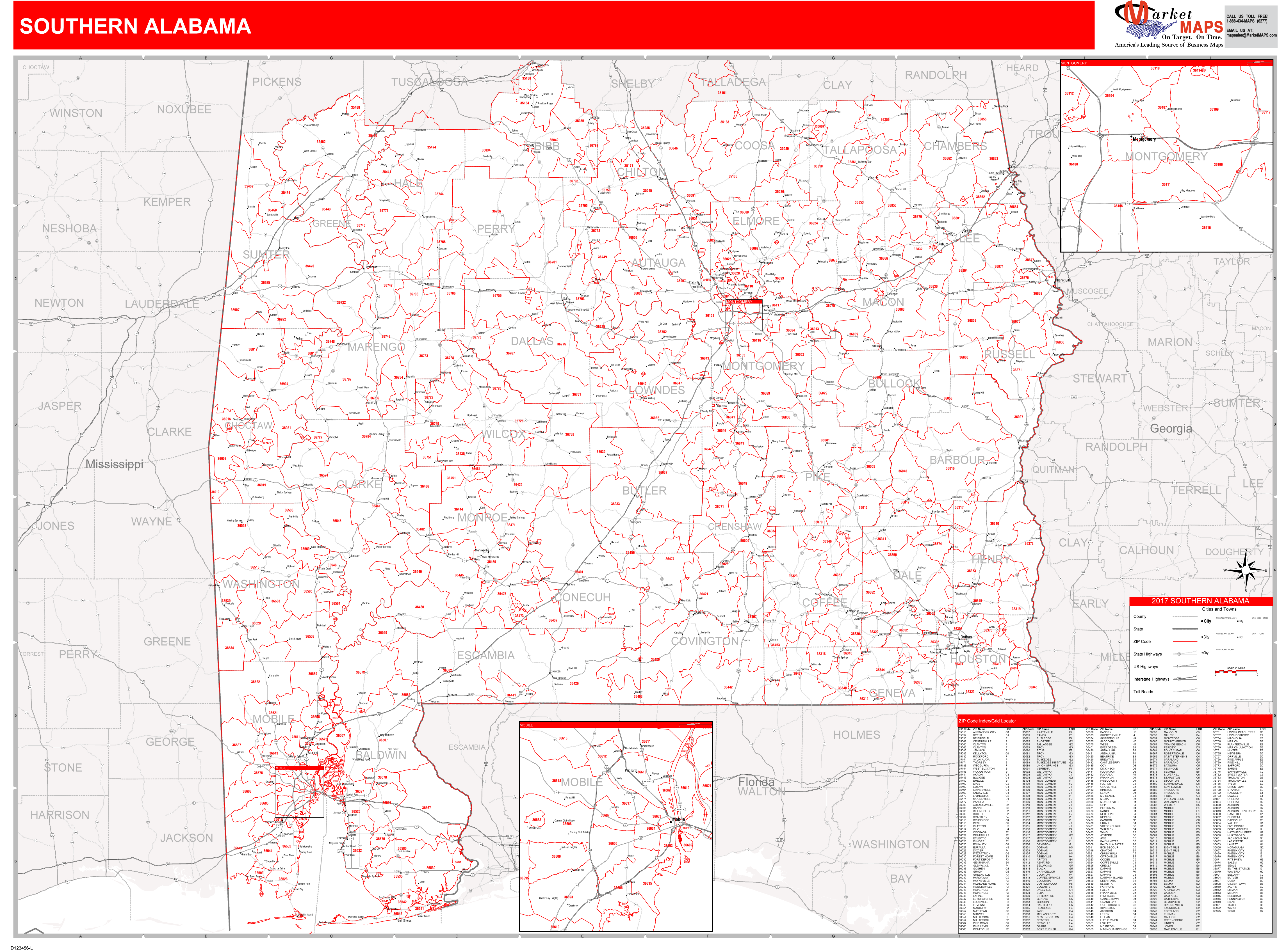 Alabama Southern Wall Map Red Line Style by MarketMAPS - MapSales