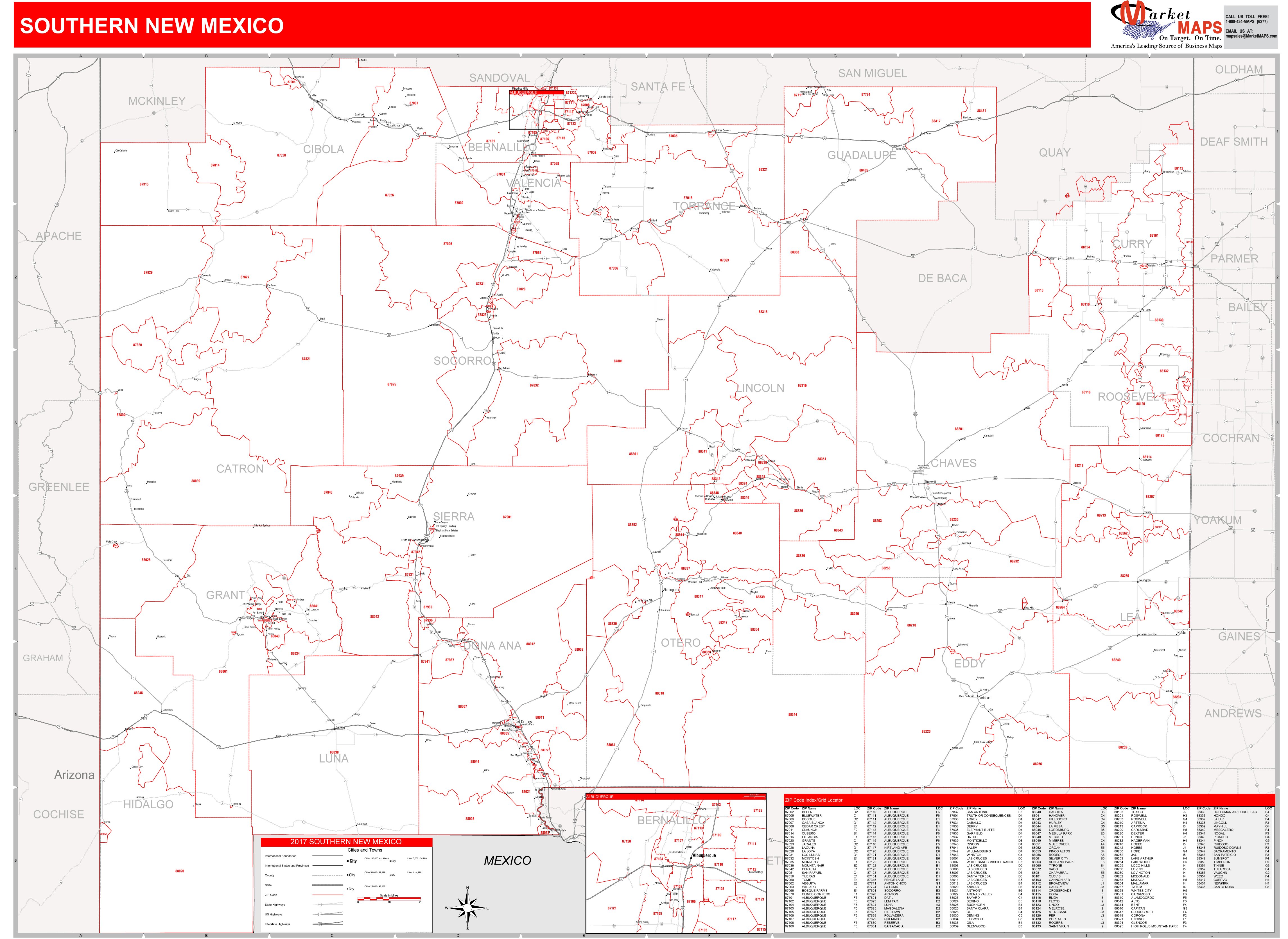 New Mexico Southern Wall Map Red Line Style by MarketMAPS - MapSales