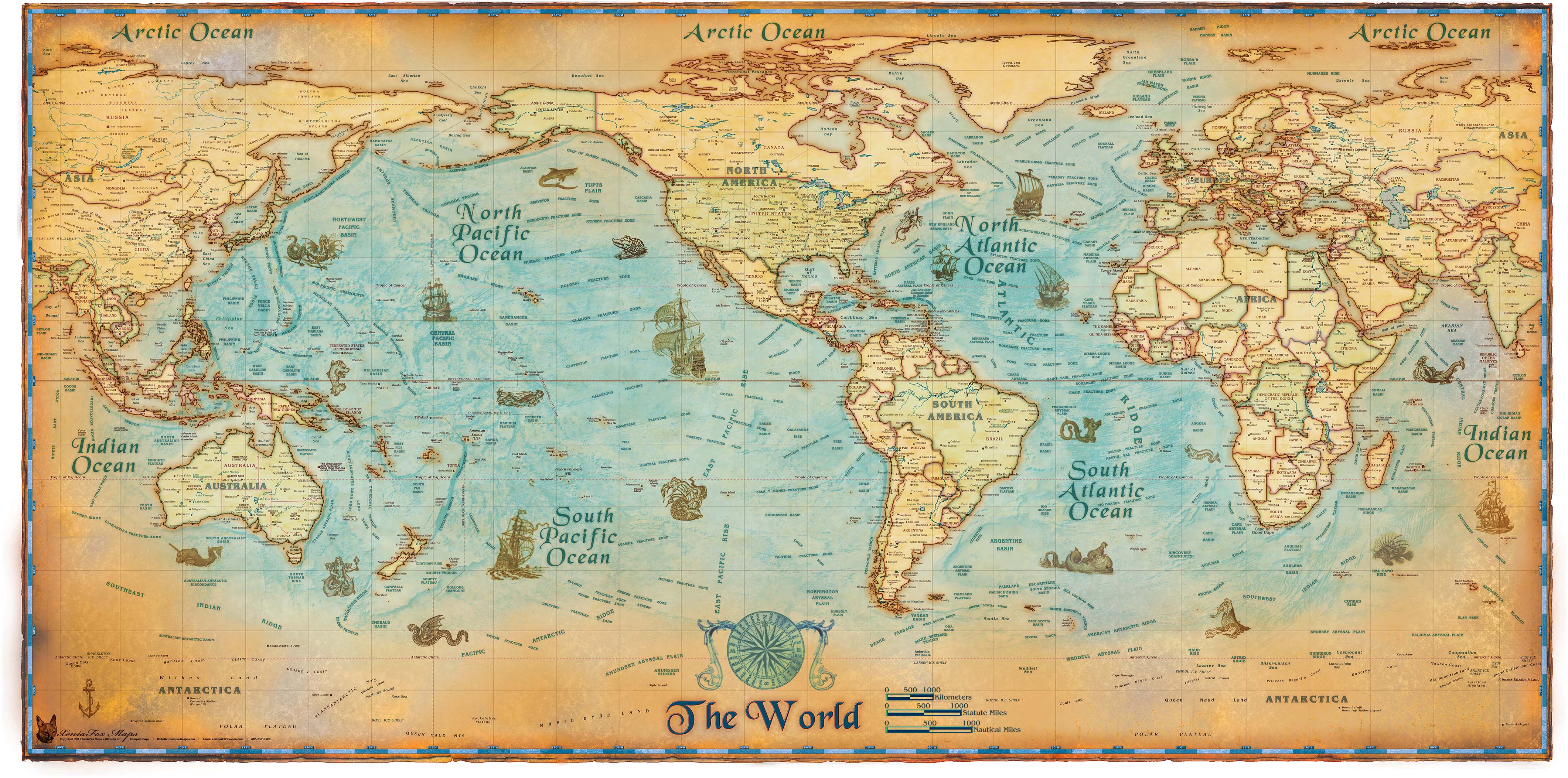 Antique World Wall Map by Compart Maps - MapSales