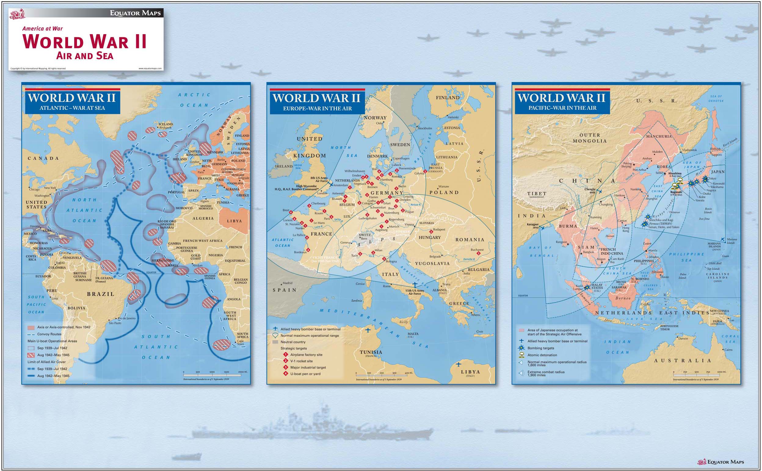 WWII Air-Sea Wall Map by Equator Maps