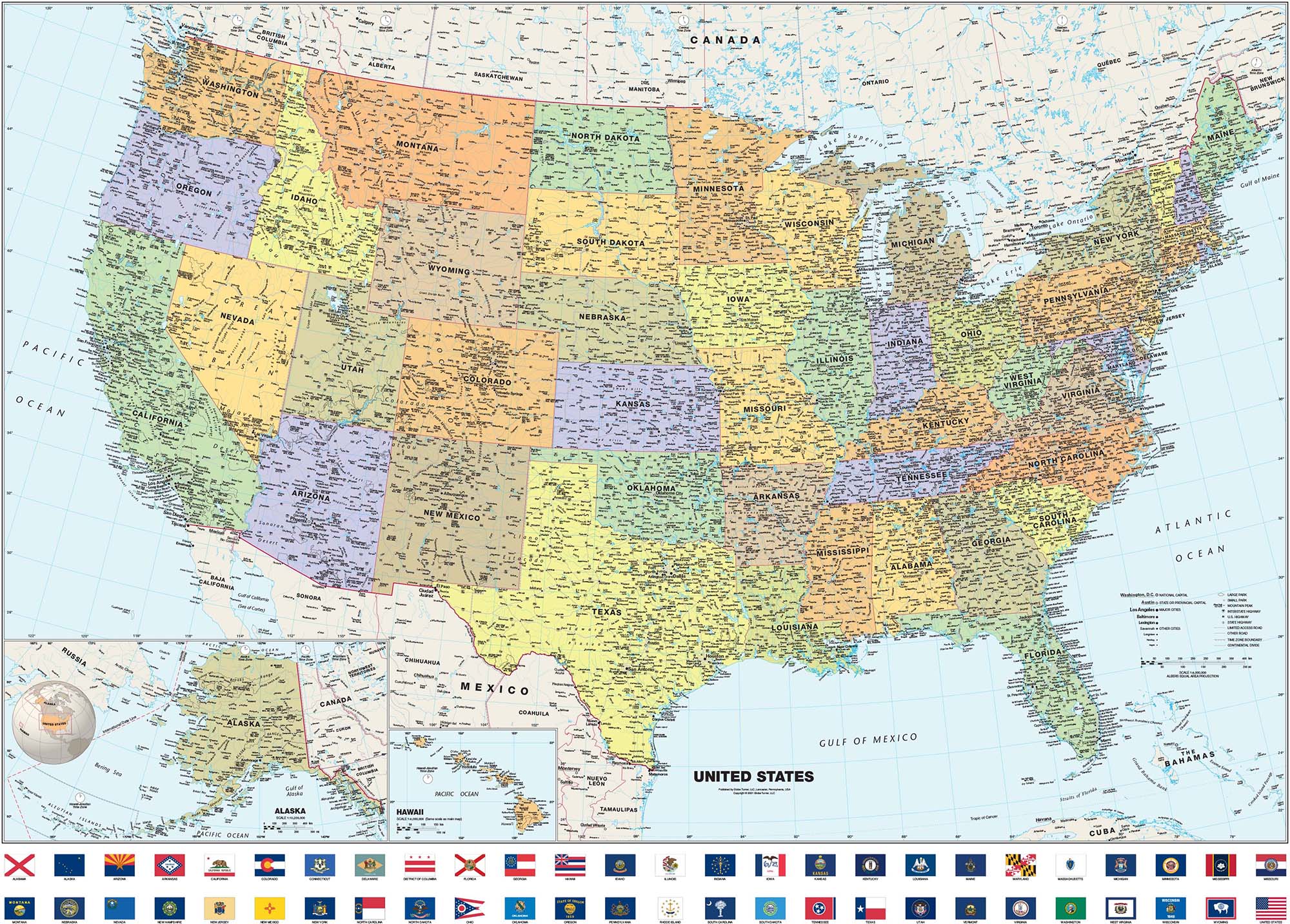 Classic USA Wall Map with Flags by GeoNova - MapSales