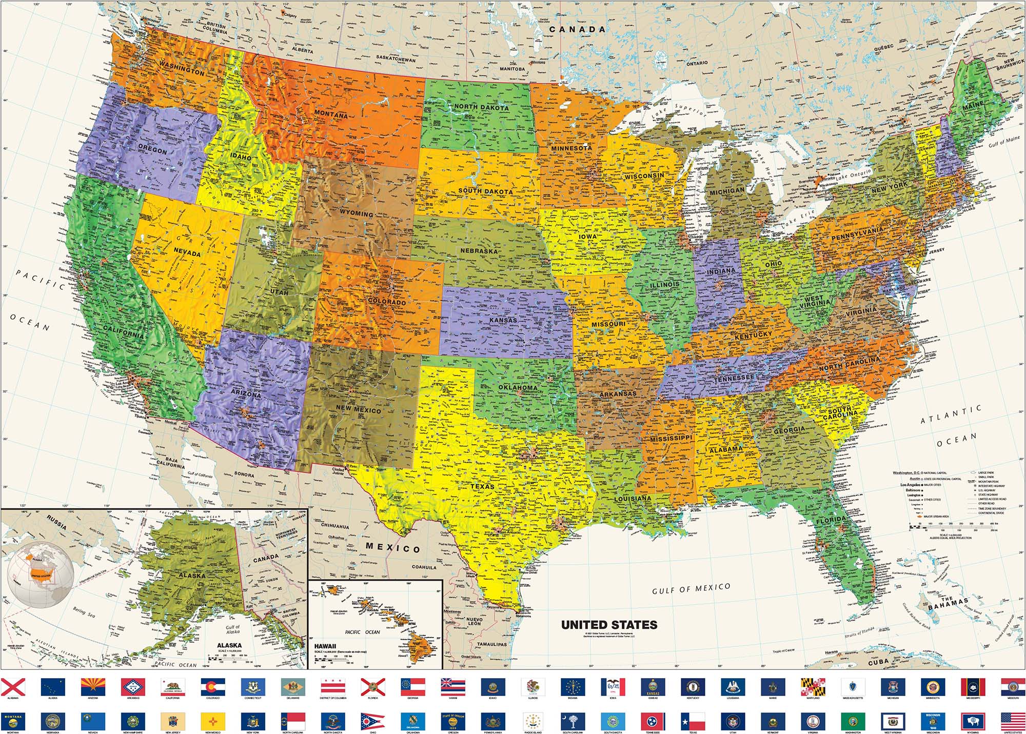 Contemporary USA Wall Map with Flags by GeoNova - MapSales