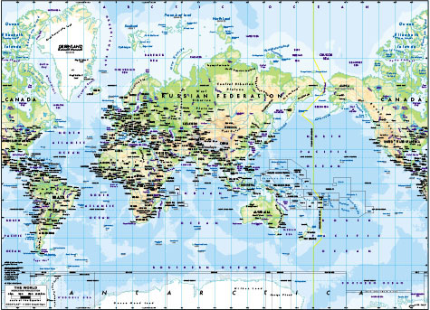 Asia-Centered World Physical Wall Map - Mercator by GraphiOgre - MapSales