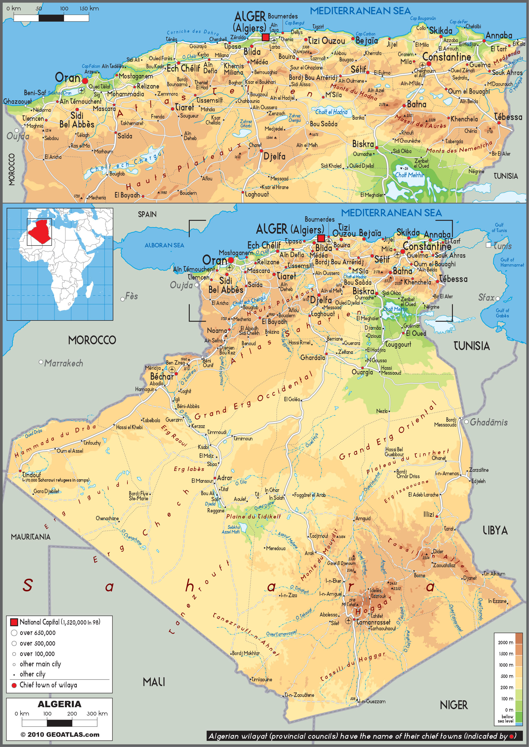 Algeria Physical Wall Map by GraphiOgre - MapSales