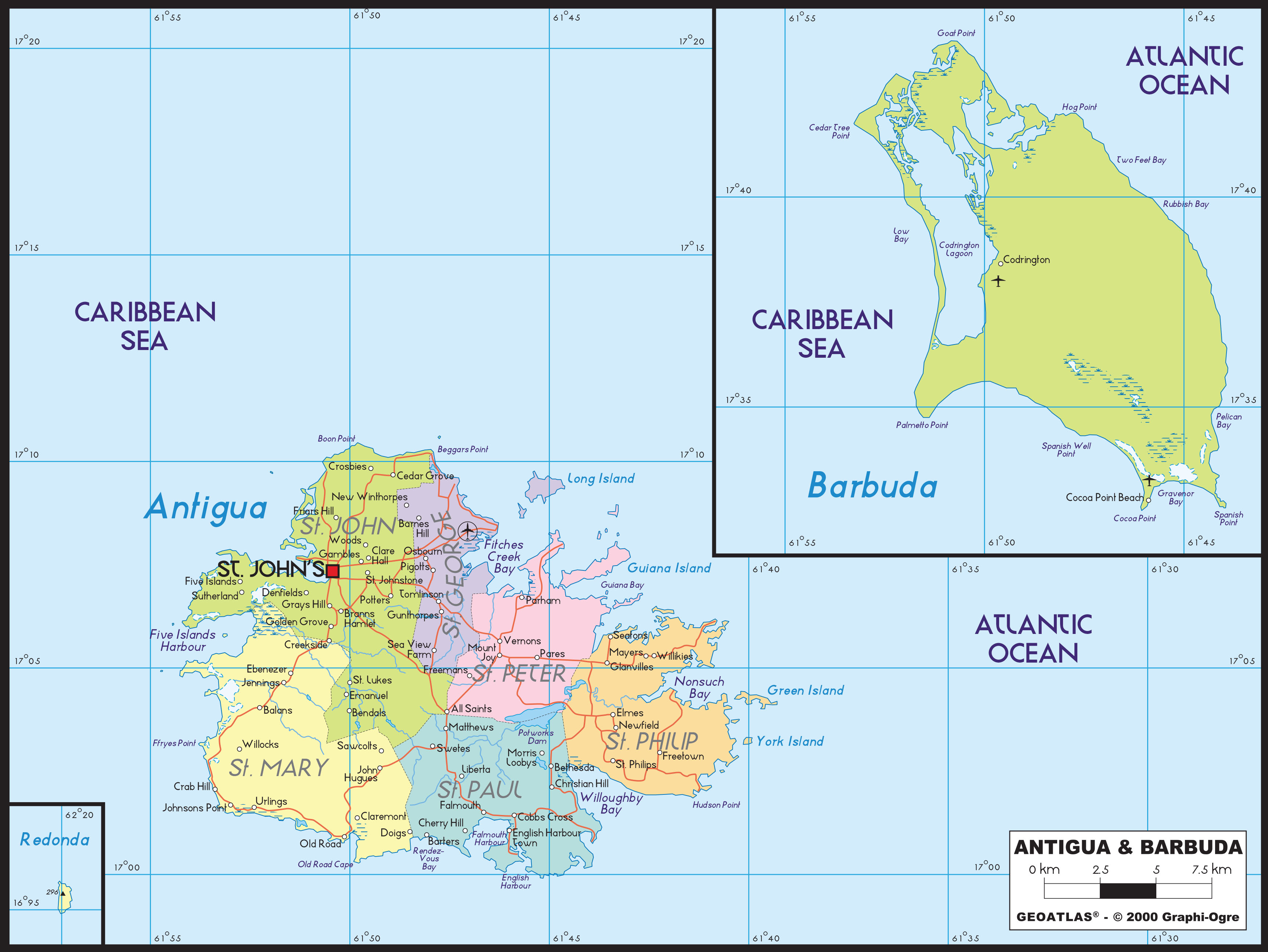 Antigua Barbuda Political Wall Map by GraphiOgre - MapSales