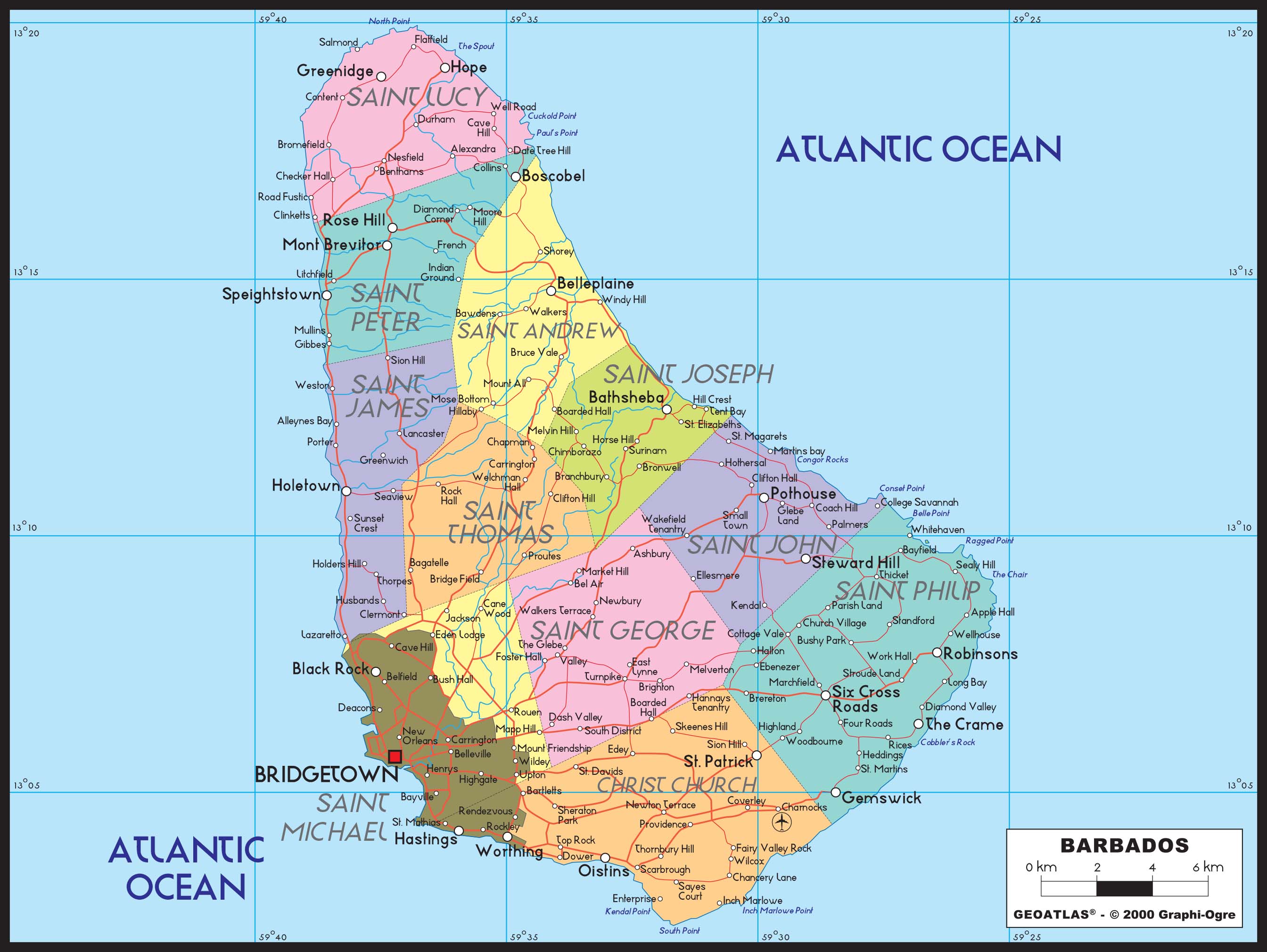 Barbados Political Wall Map by GraphiOgre - MapSales