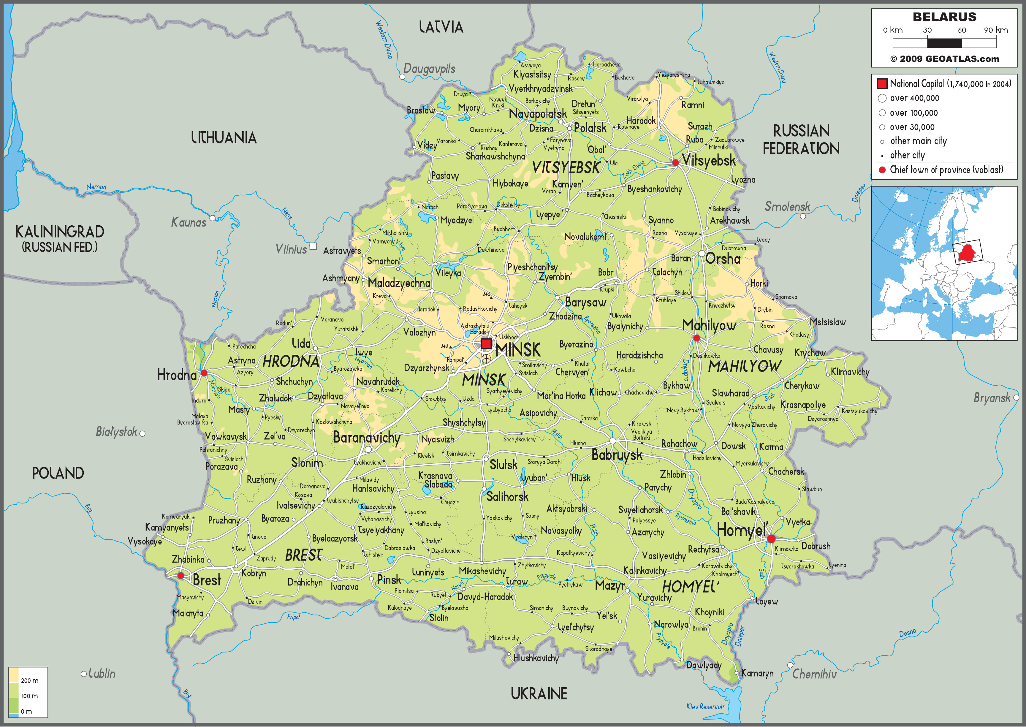 Belarus Physical Wall Map by GraphiOgre