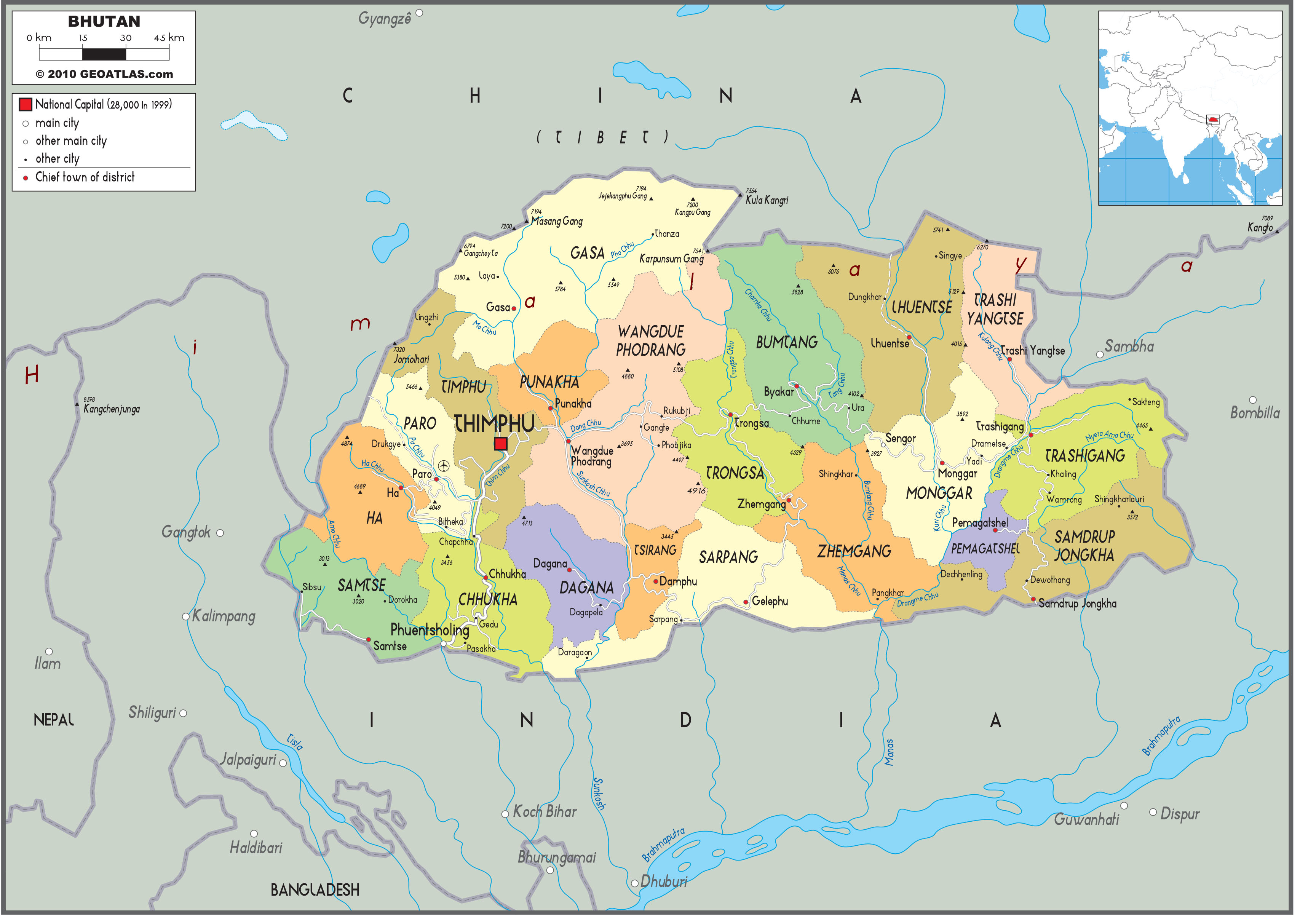 Bhutan Political Wall Map by GraphiOgre - MapSales