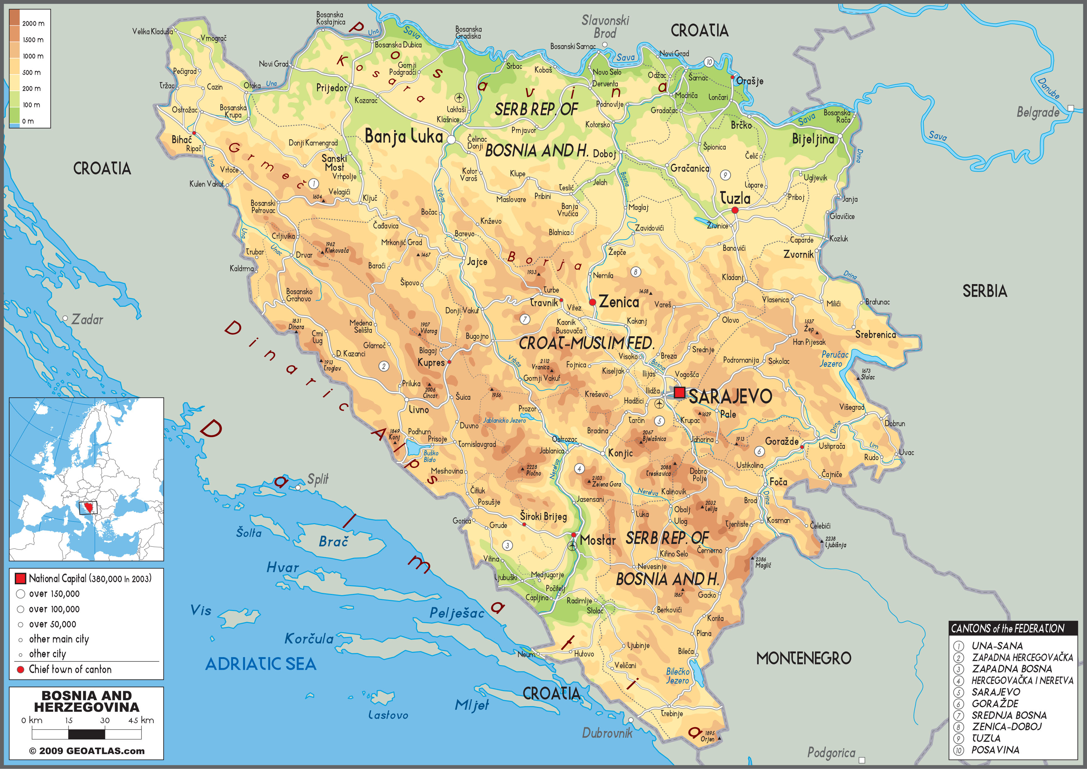 Bosnia Physical Wall Map by GraphiOgre - MapSales