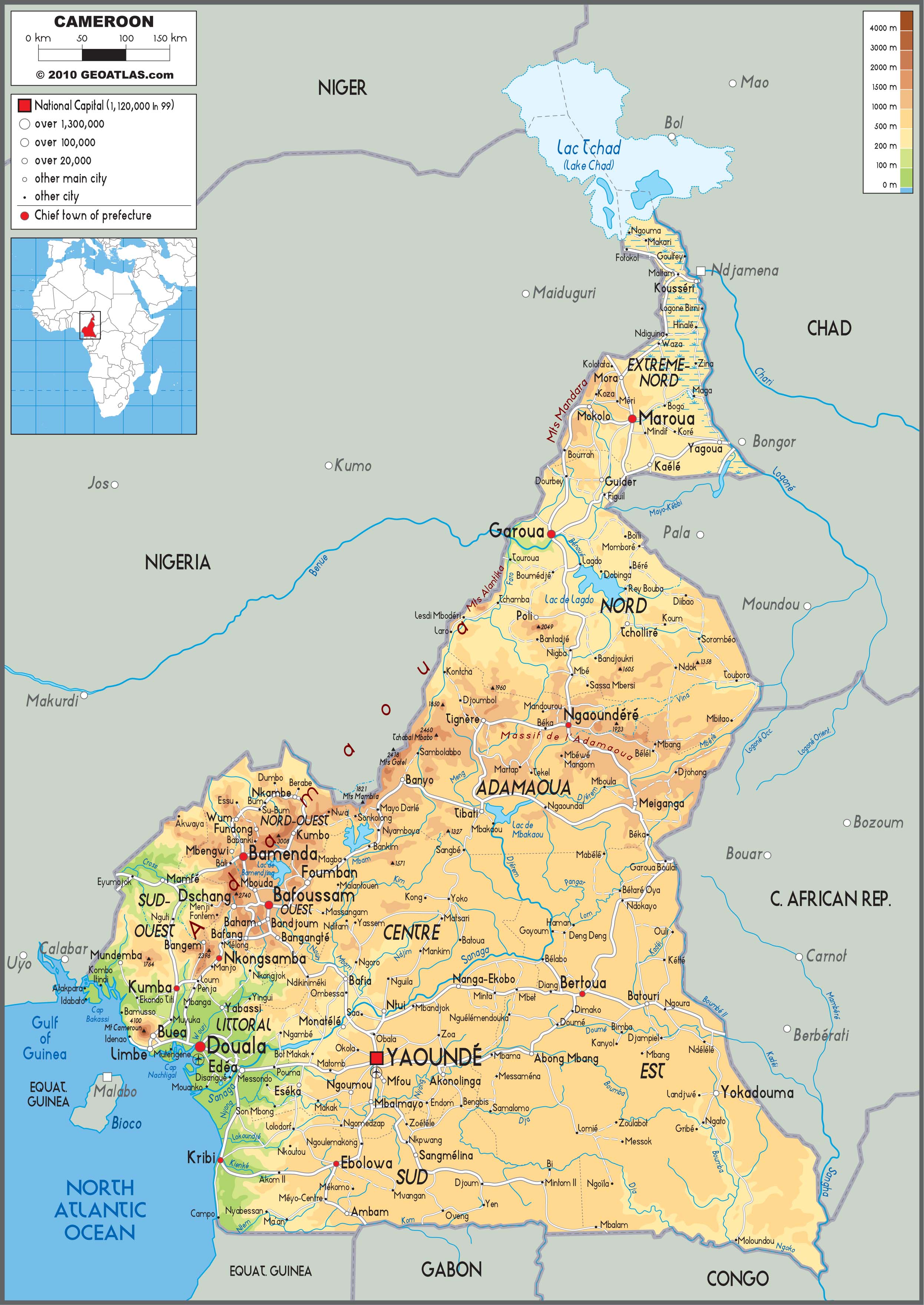 Cameroon Physical Wall Map by GraphiOgre - MapSales