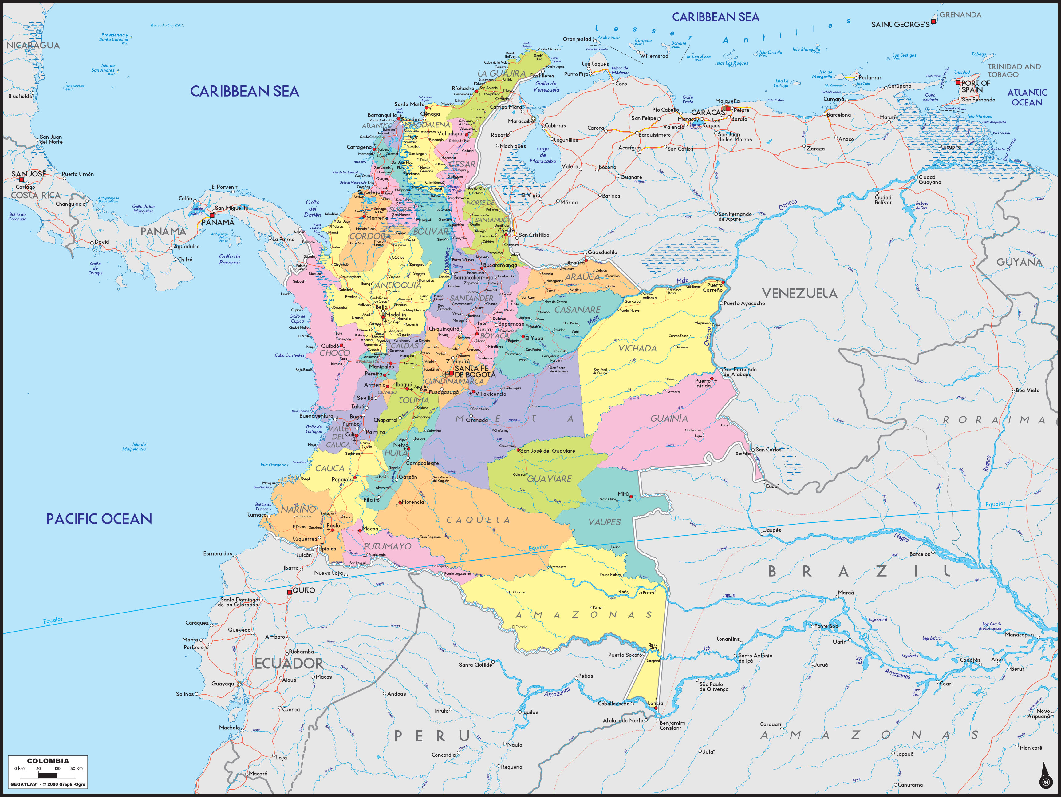 Colombia Political Wall Map by GraphiOgre - MapSales.com