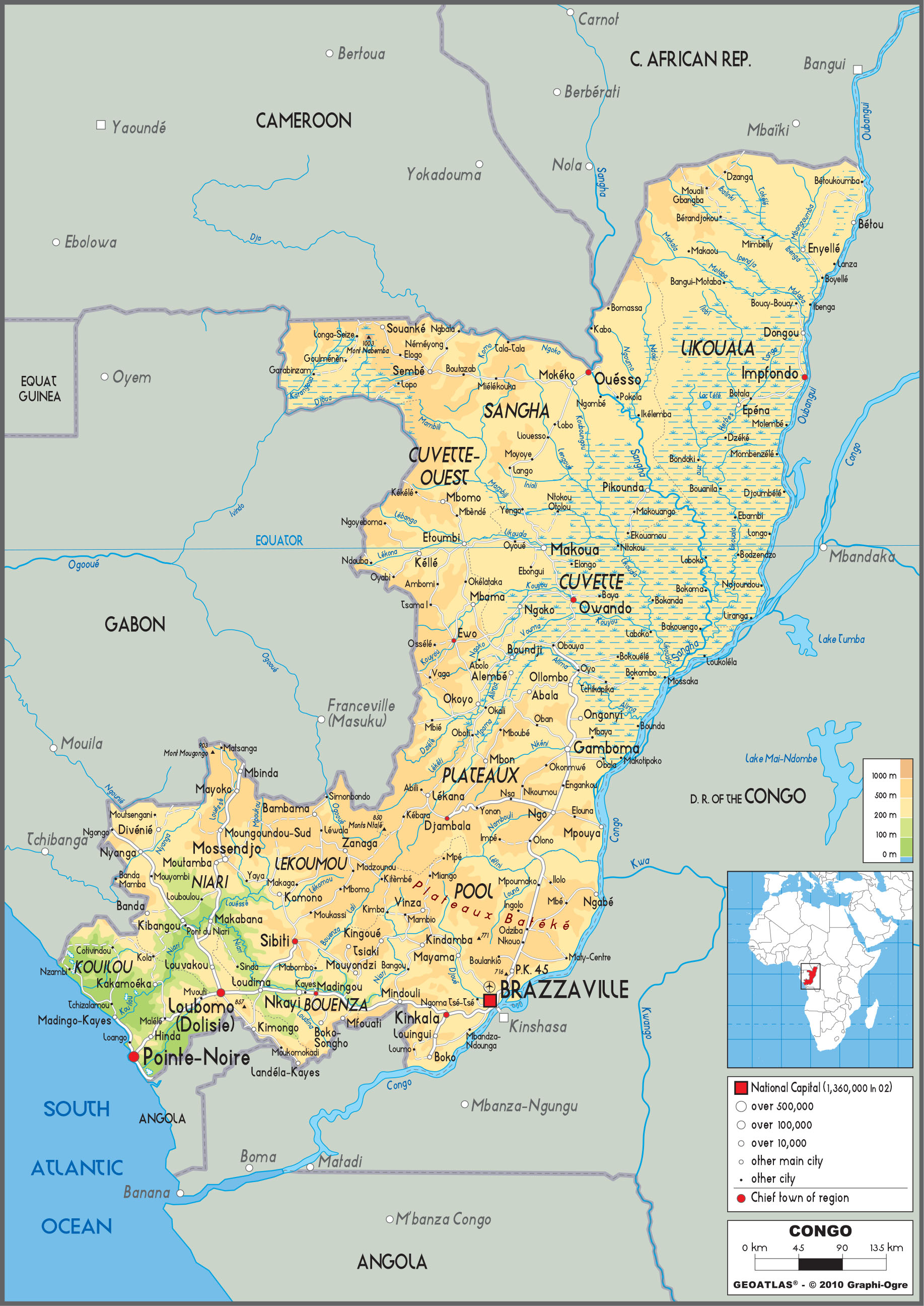 Congo Physical Wall Map by GraphiOgre - MapSales