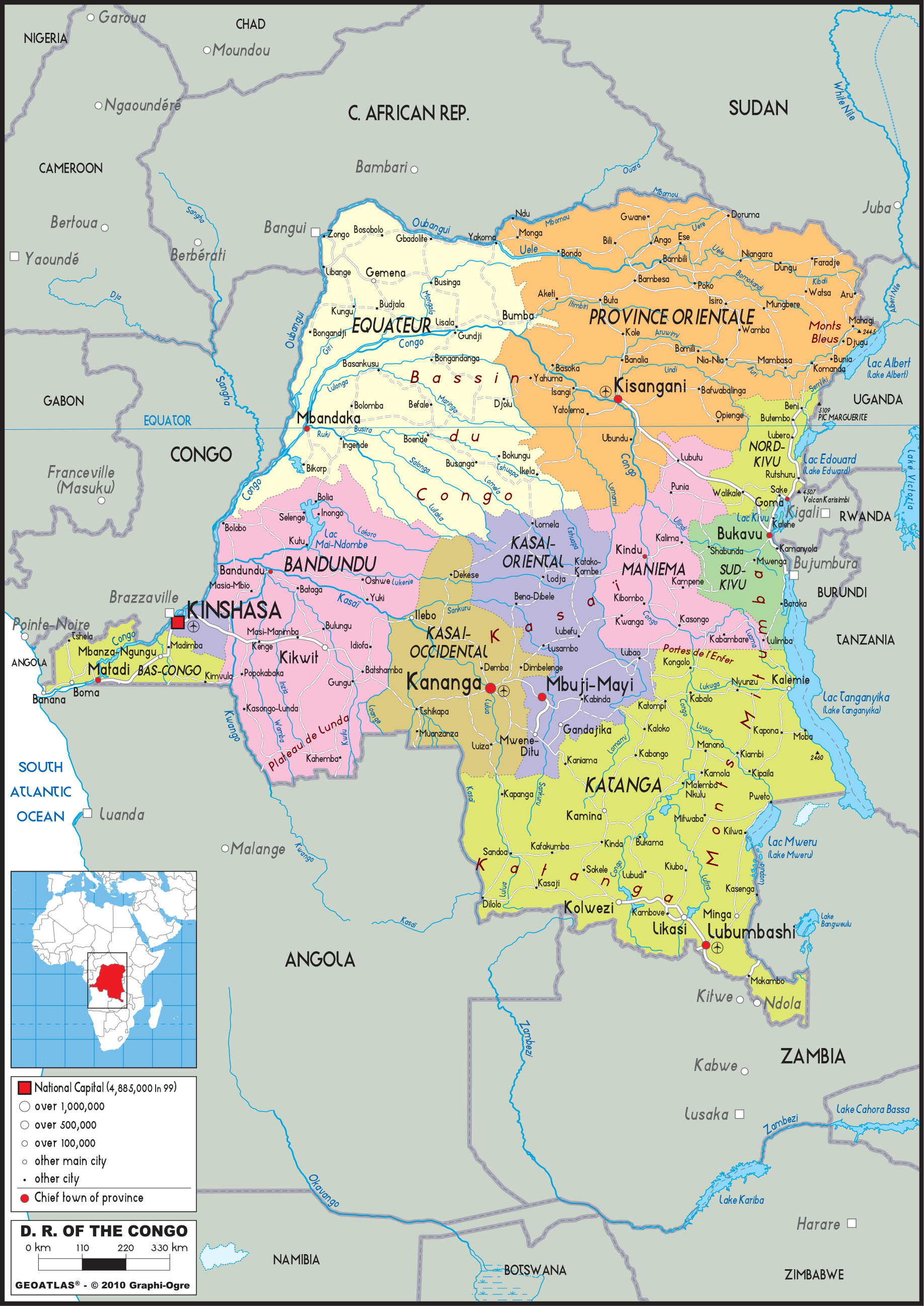 Democratic Republic of Congo Political Wall Map by GraphiOgre - MapSales