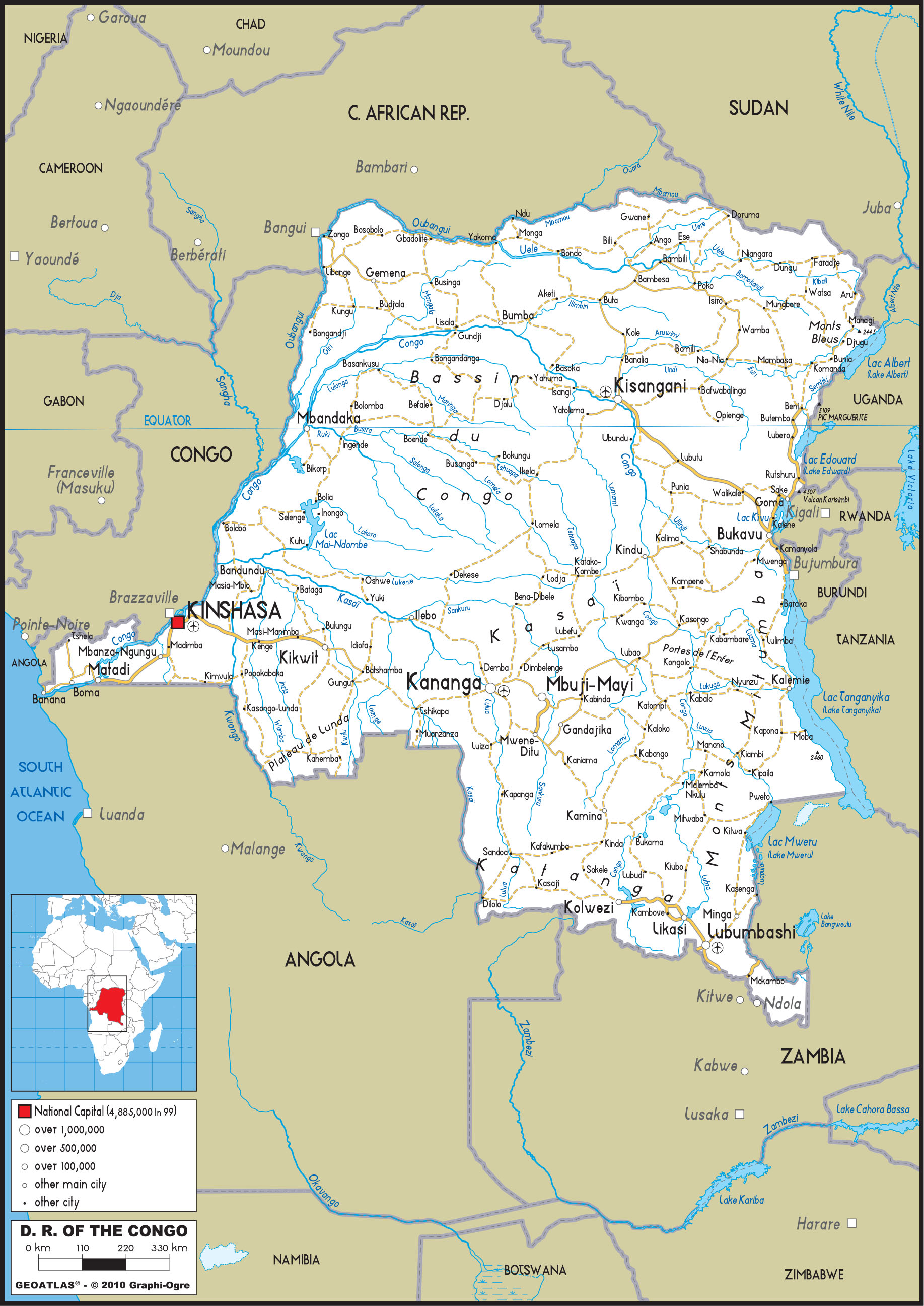 Democratic Republic of Congo Road Wall Map by GraphiOgre - MapSales