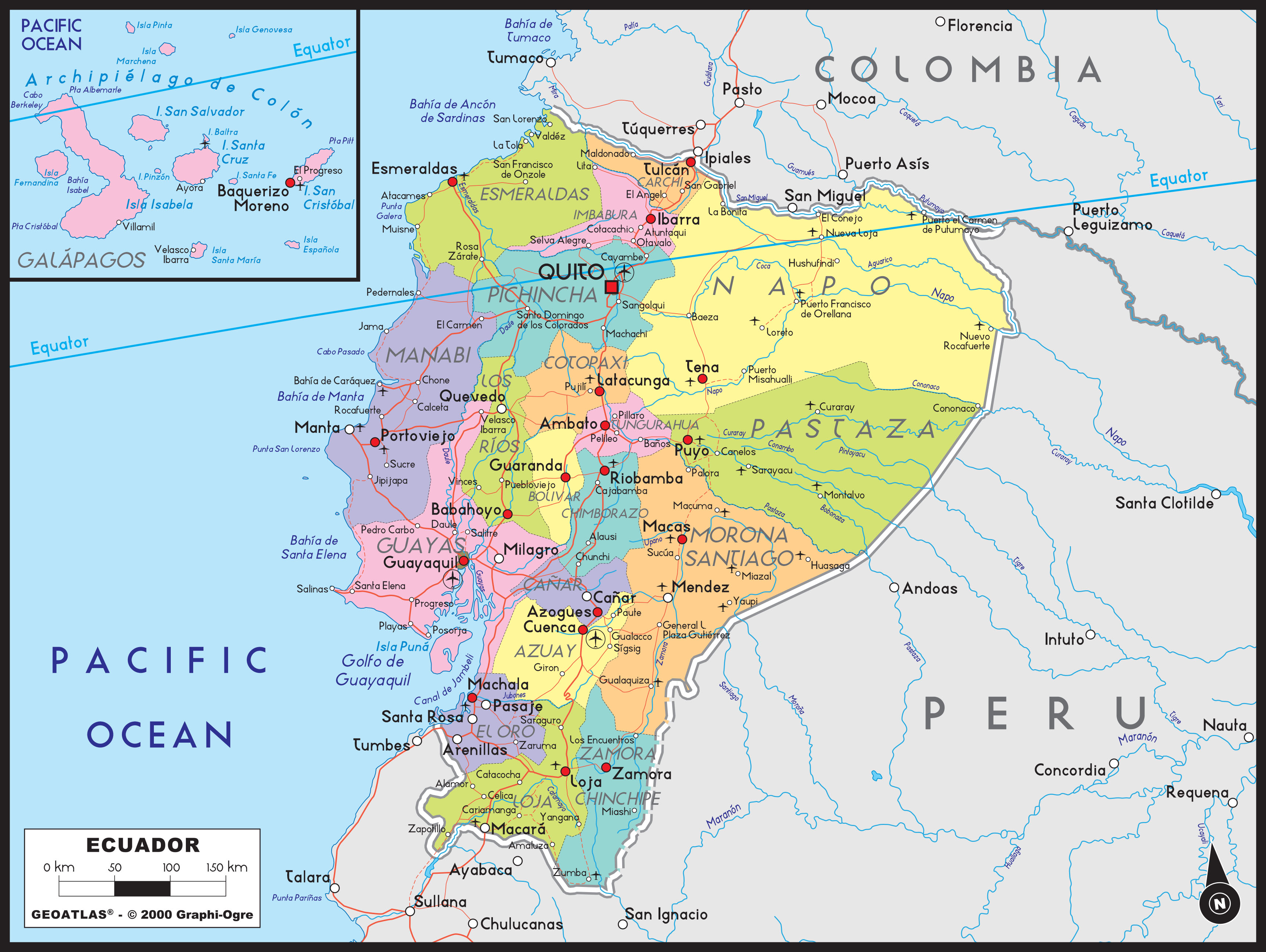 Ecuador Political Wall Map by GraphiOgre - MapSales
