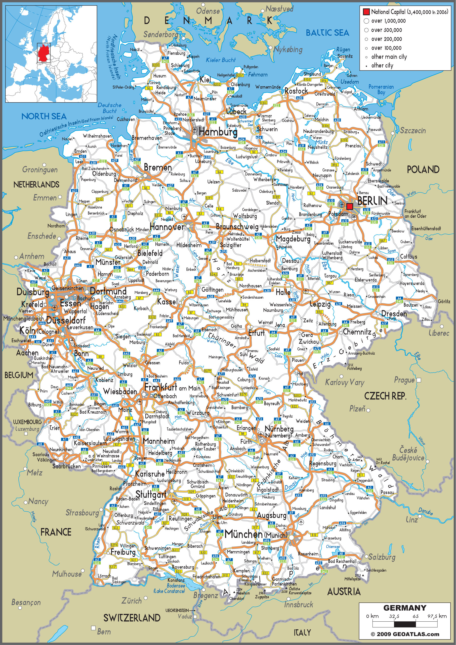 Germany Road Wall Map by GraphiOgre