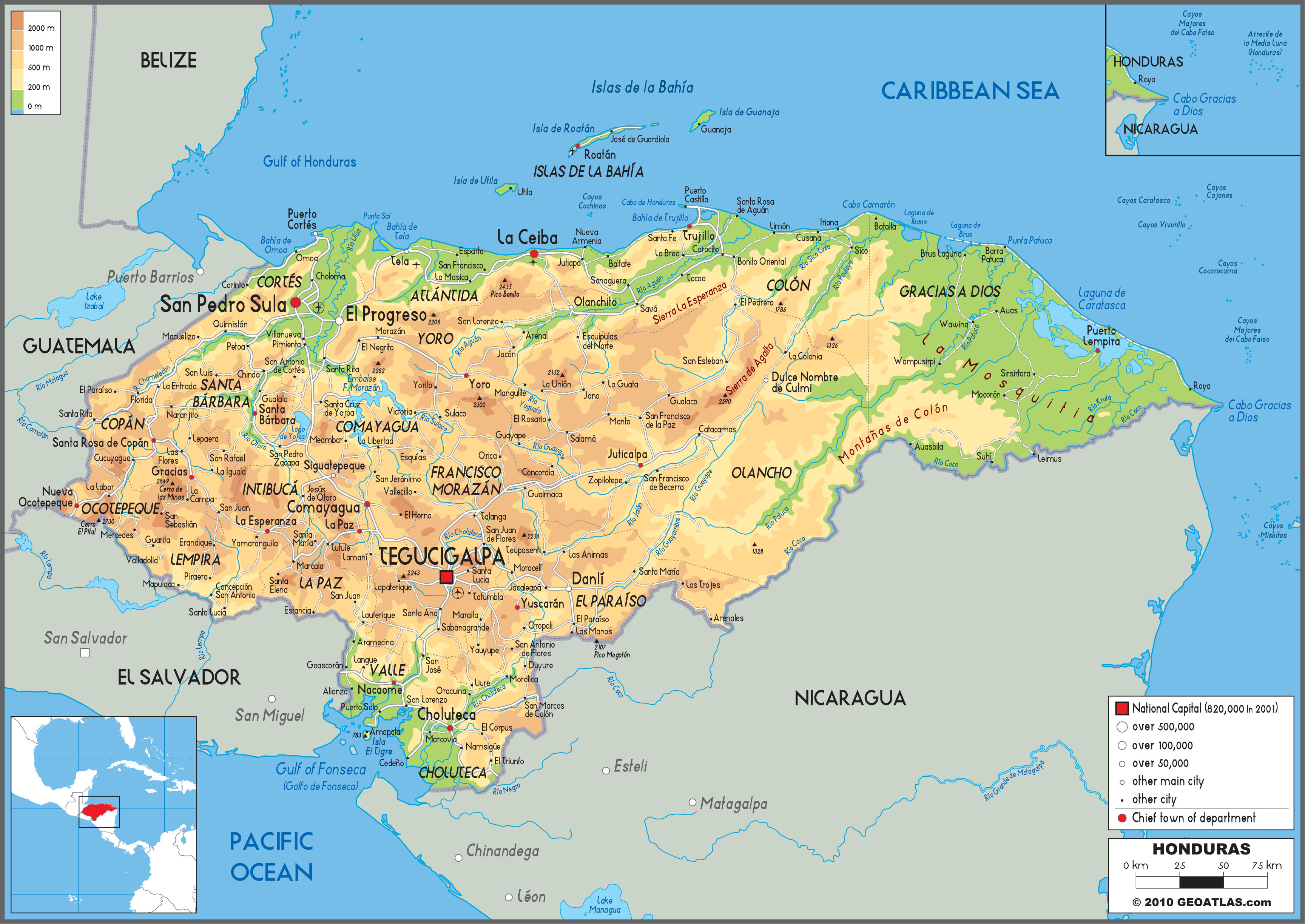 Honduras Physical Wall Map by GraphiOgre - MapSales