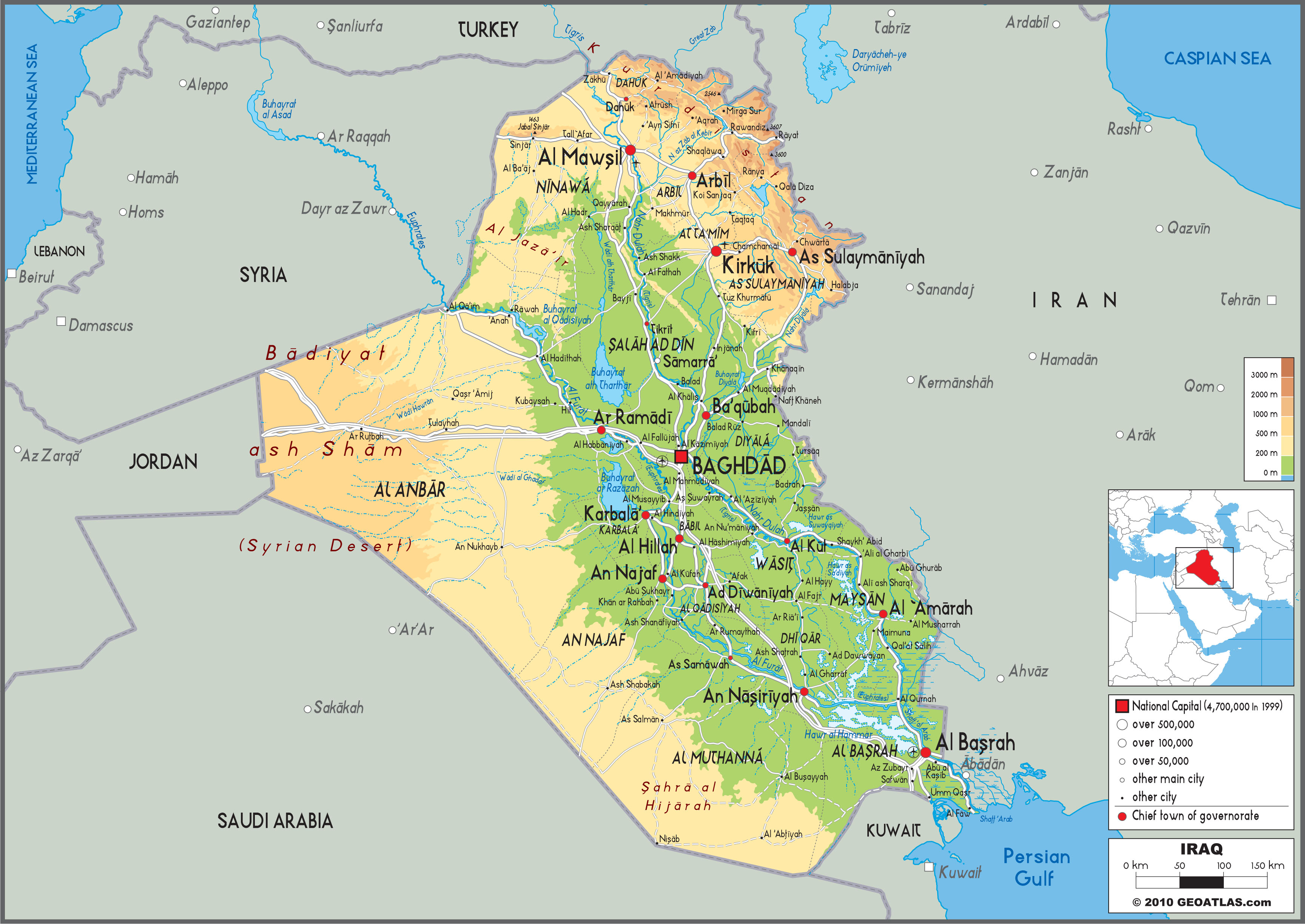 Physical Map Of Iraq Shaded Relief Outside