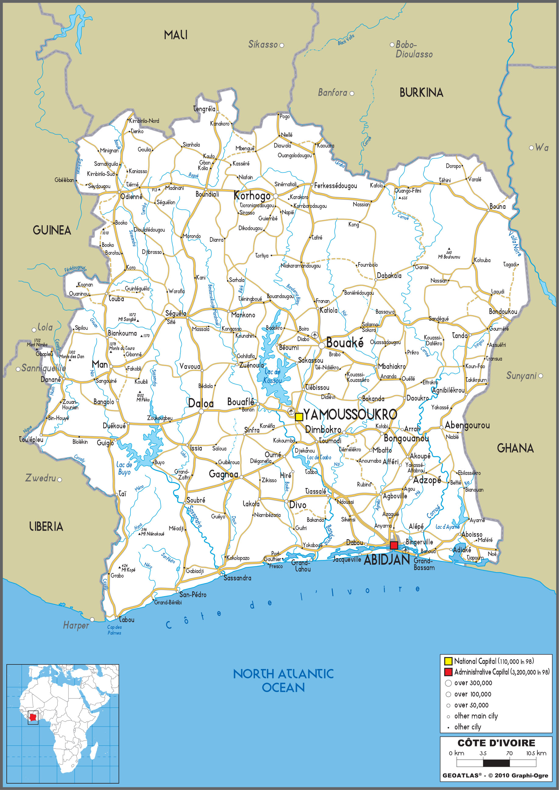 Ivory Coast Road Wall Map by GraphiOgre - MapSales