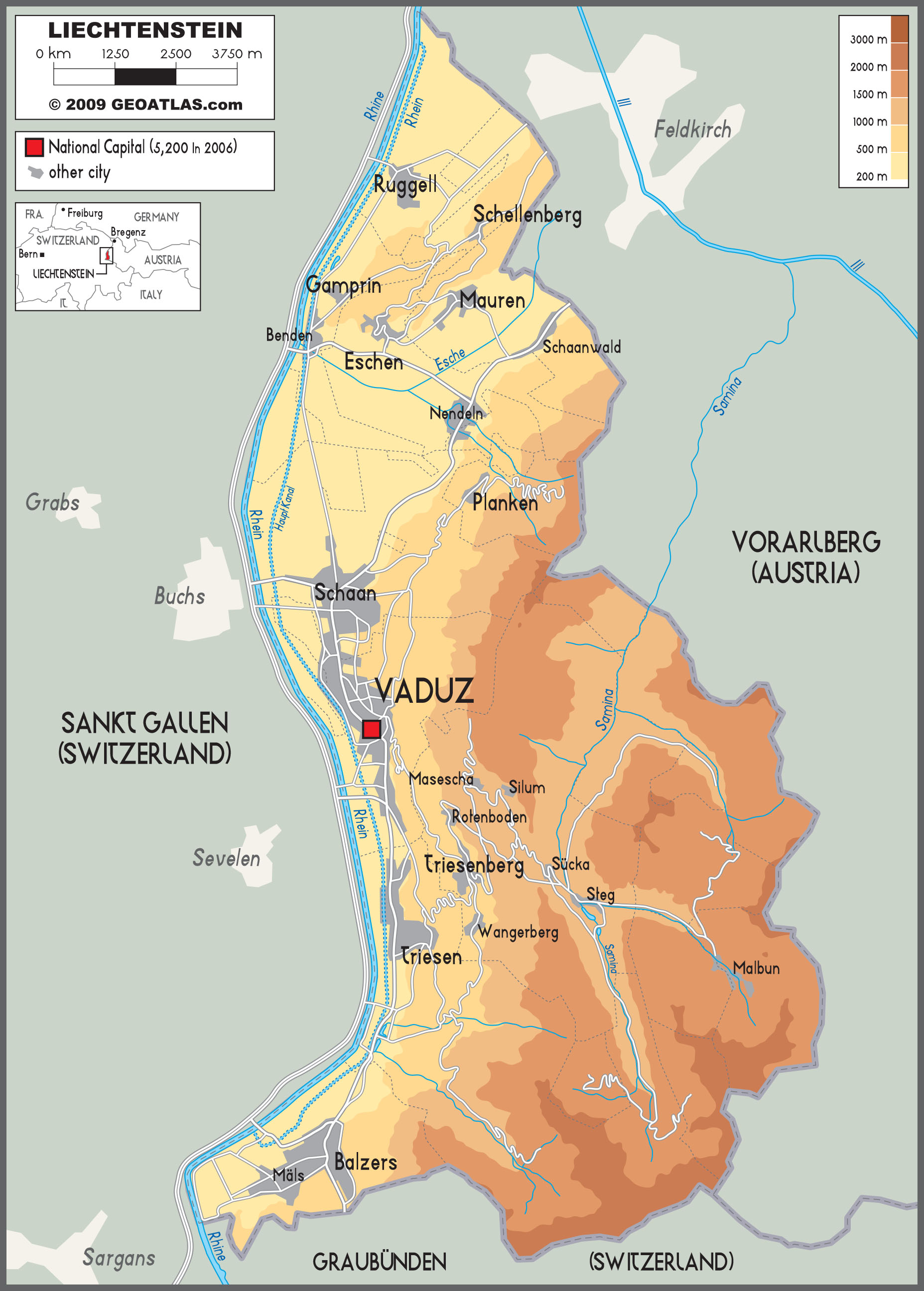 Liechtenstein Physical Wall Map by GraphiOgre - MapSales