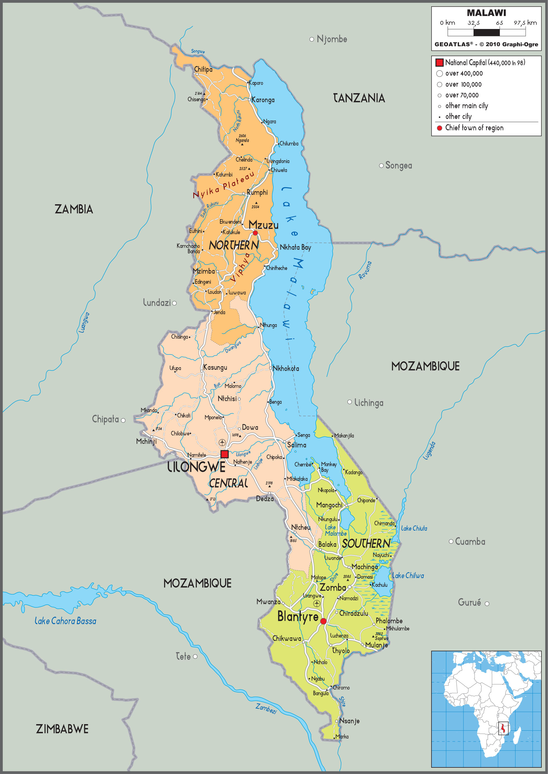 Malawi Political Wall Map by GraphiOgre - MapSales