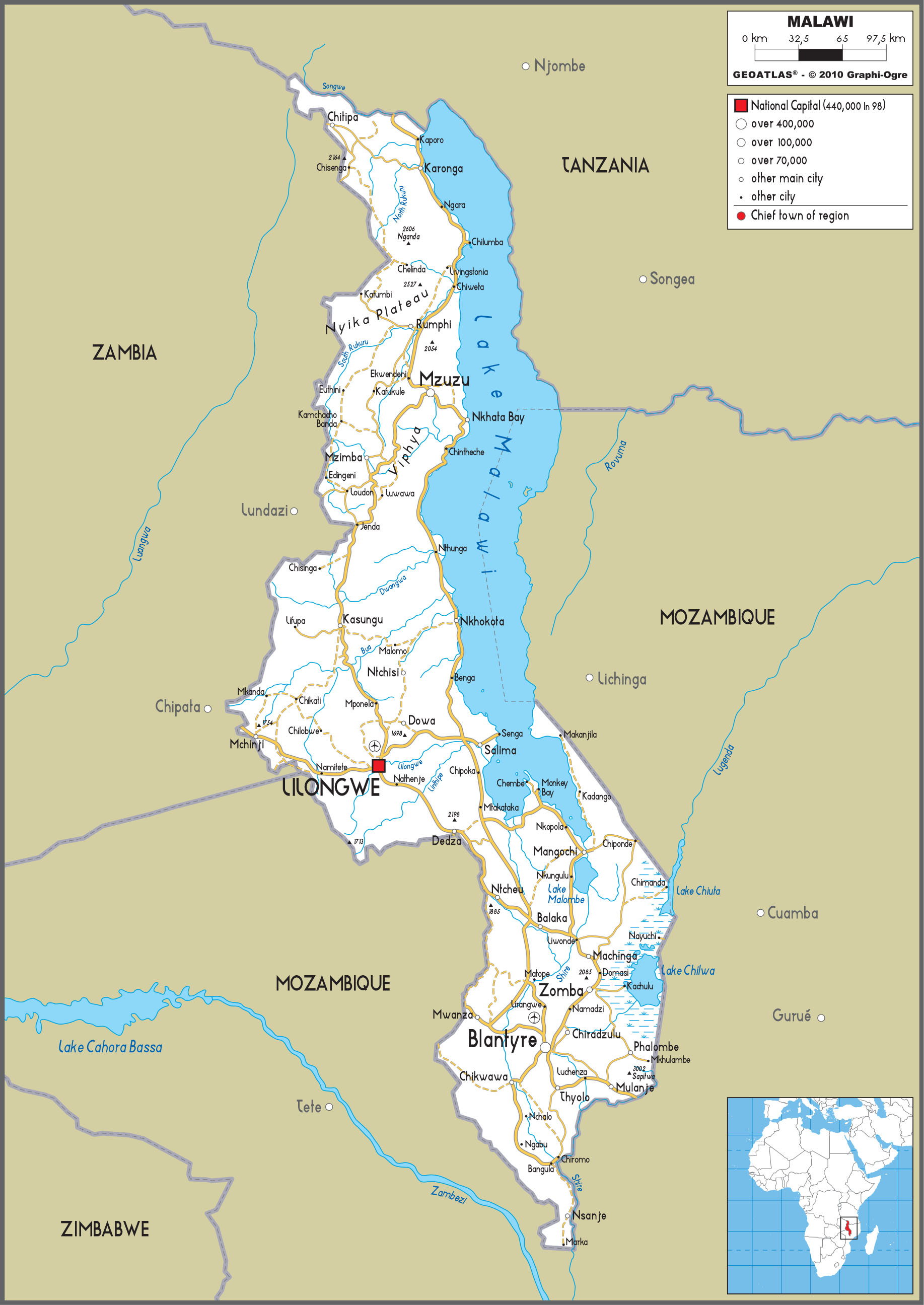 Malawi Road Wall Map by GraphiOgre - MapSales