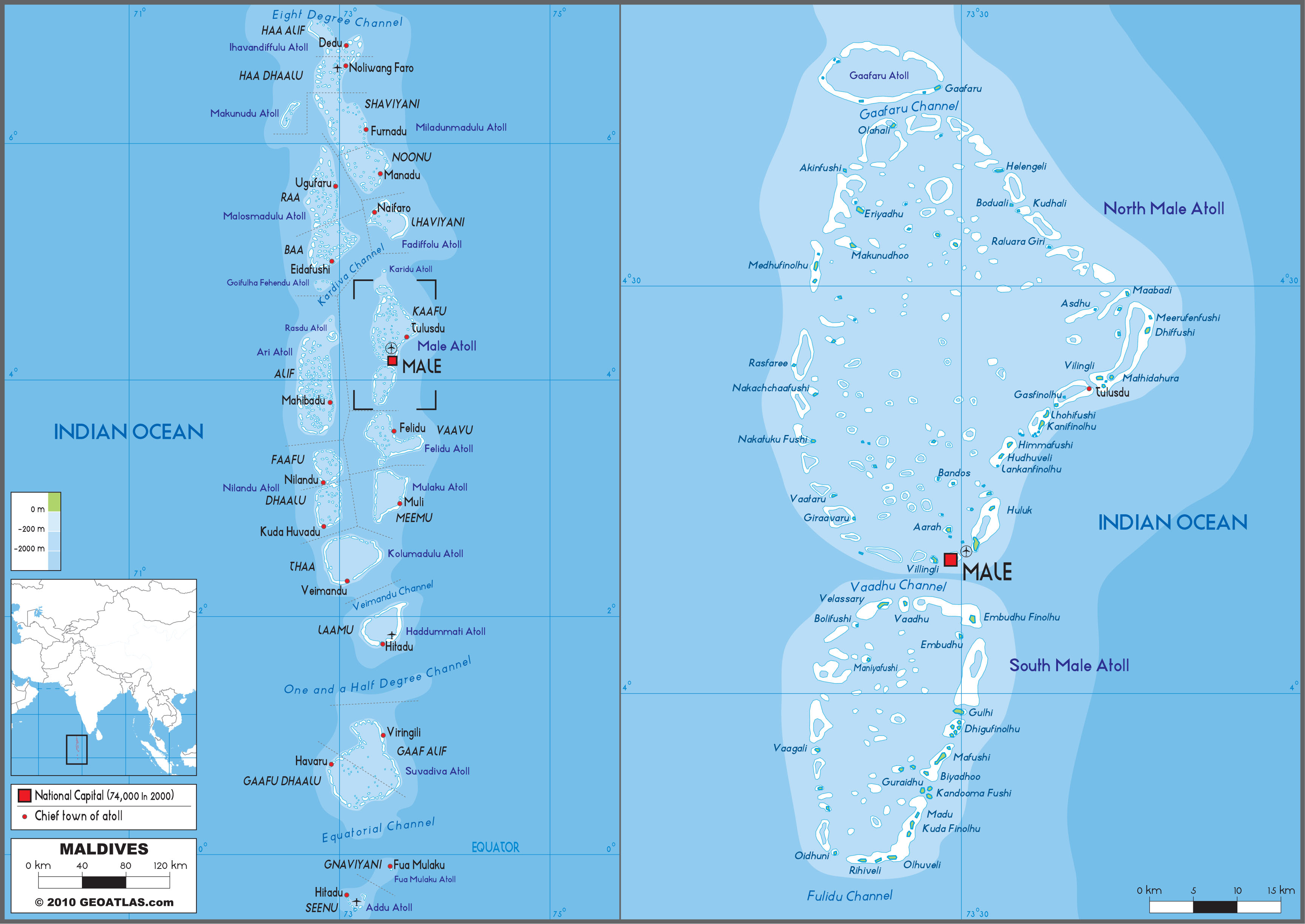 Maldives Physical Wall Map by GraphiOgre - MapSales