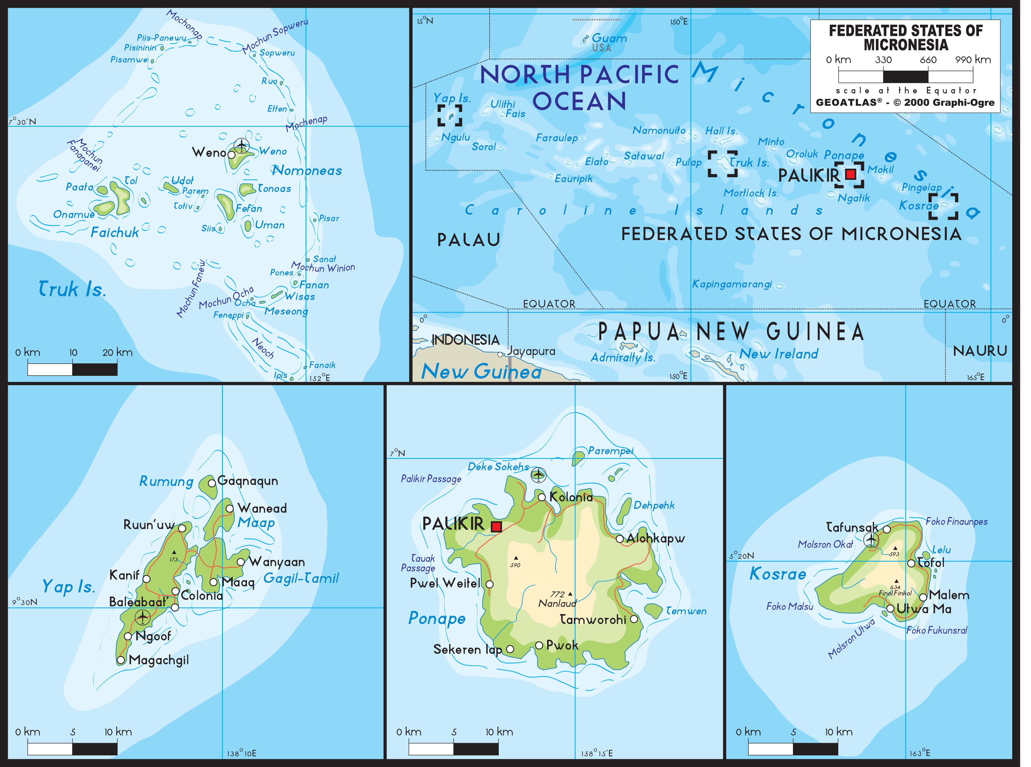 Micronesia Physical Wall Map by GraphiOgre - MapSales