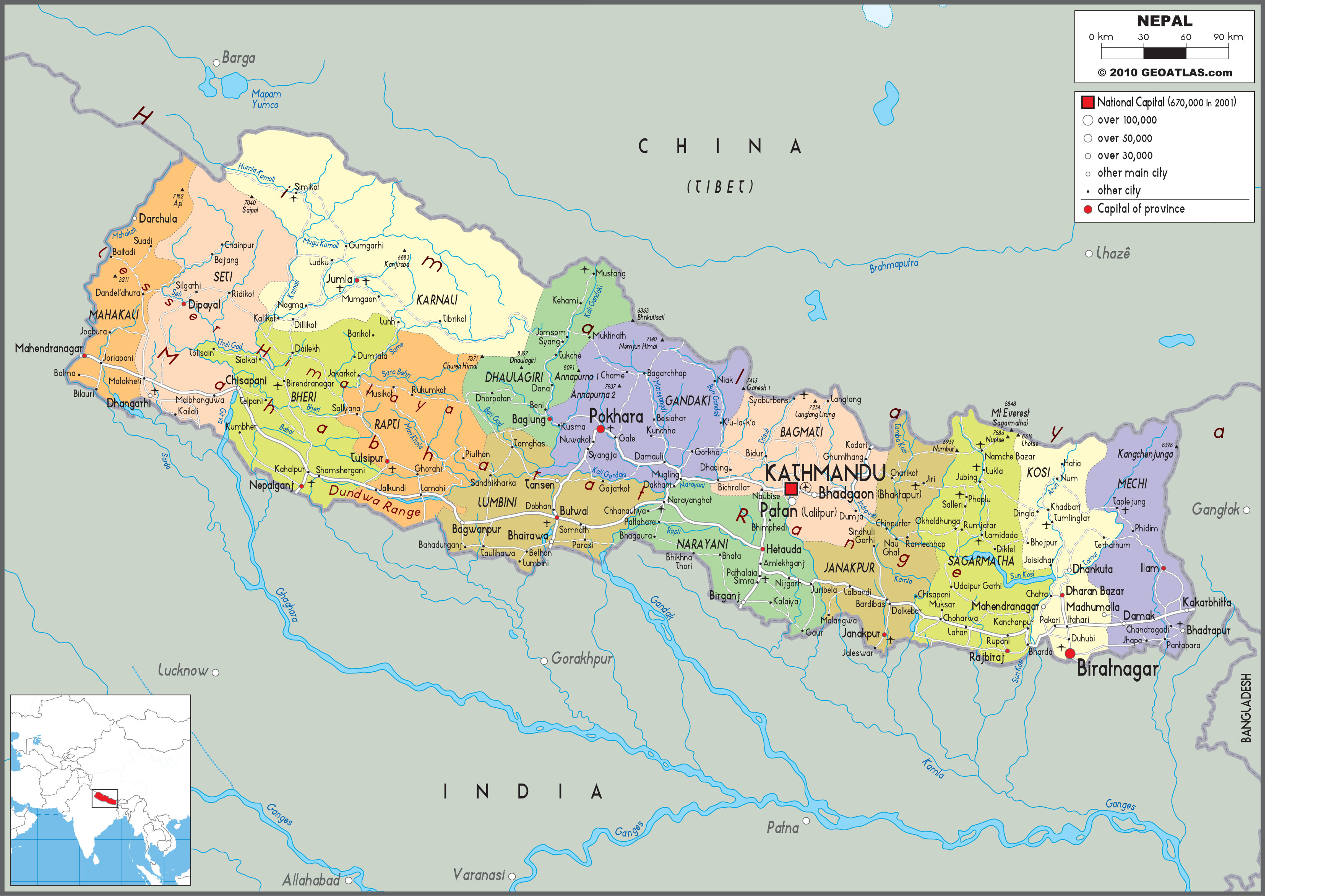Nepal Political Wall Map by GraphiOgre - MapSales