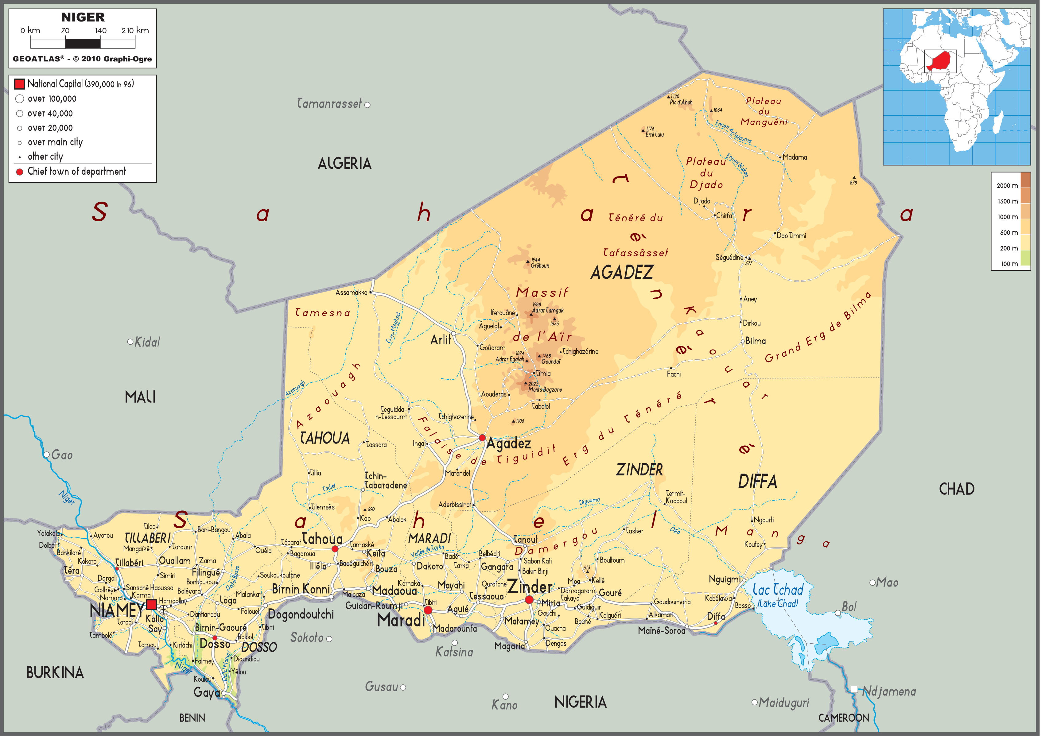 Niger Physical Wall Map by GraphiOgre - MapSales