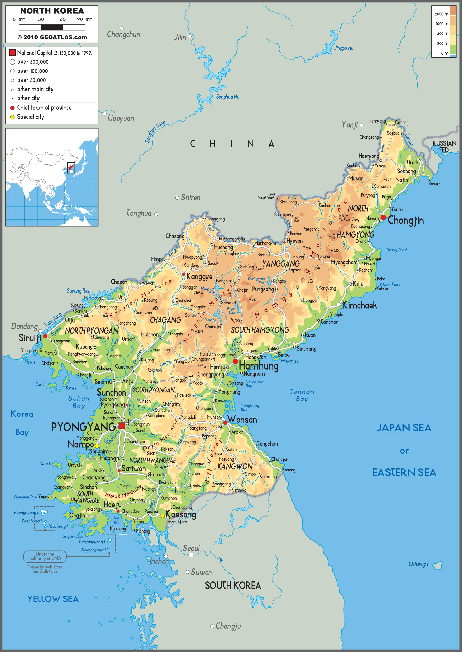North Korea Physical Wall Map by GraphiOgre - MapSales