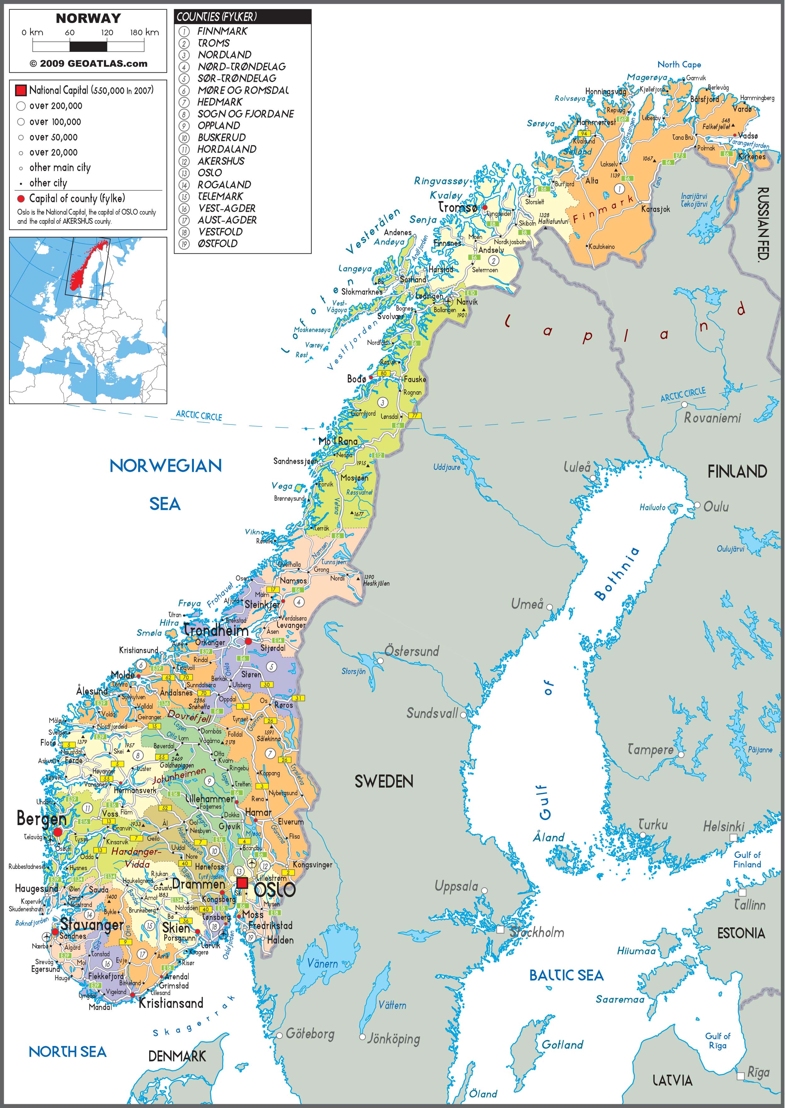 Norway Political Wall Map by GraphiOgre - MapSales