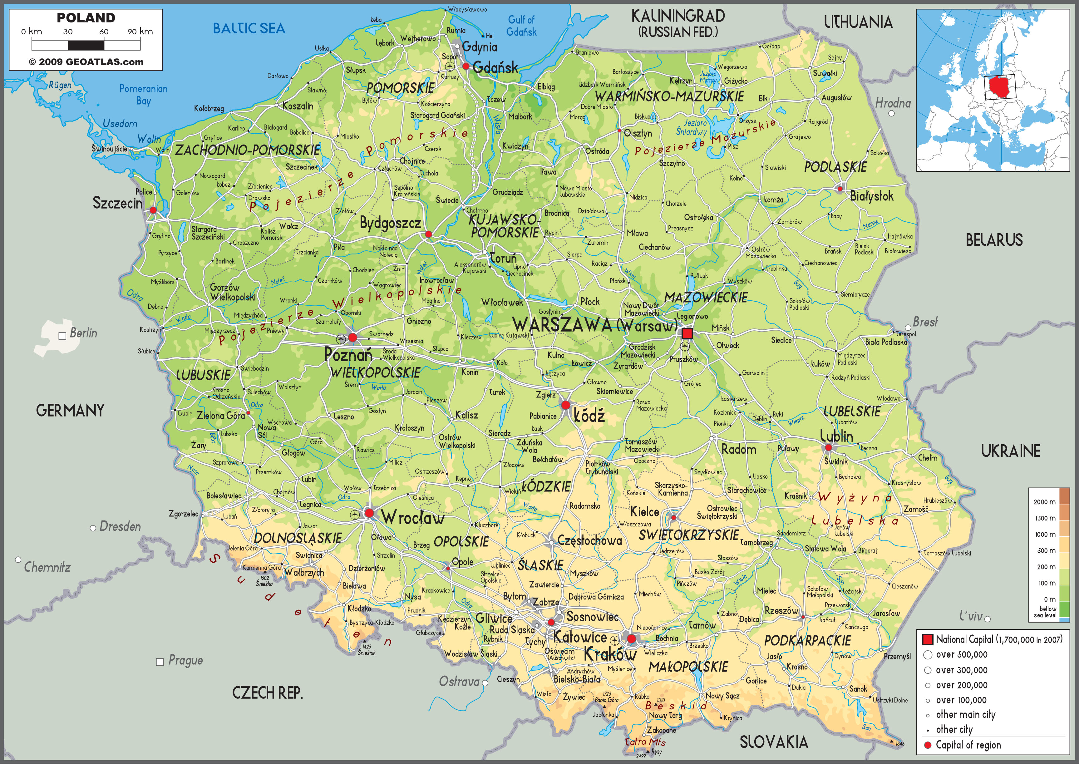 Poland Physical Wall Map by GraphiOgre - MapSales