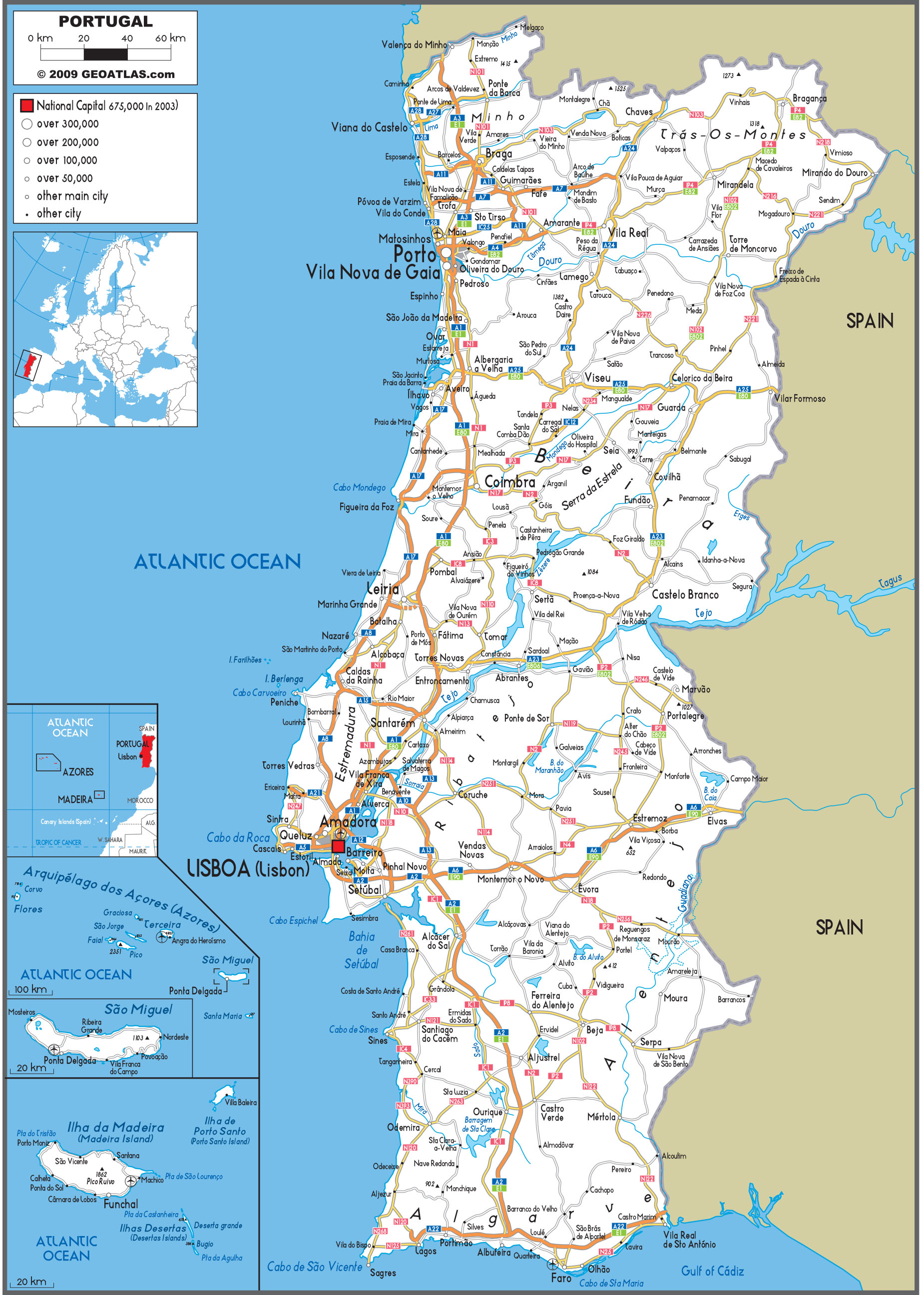 Portugal Road Wall Map by GraphiOgre