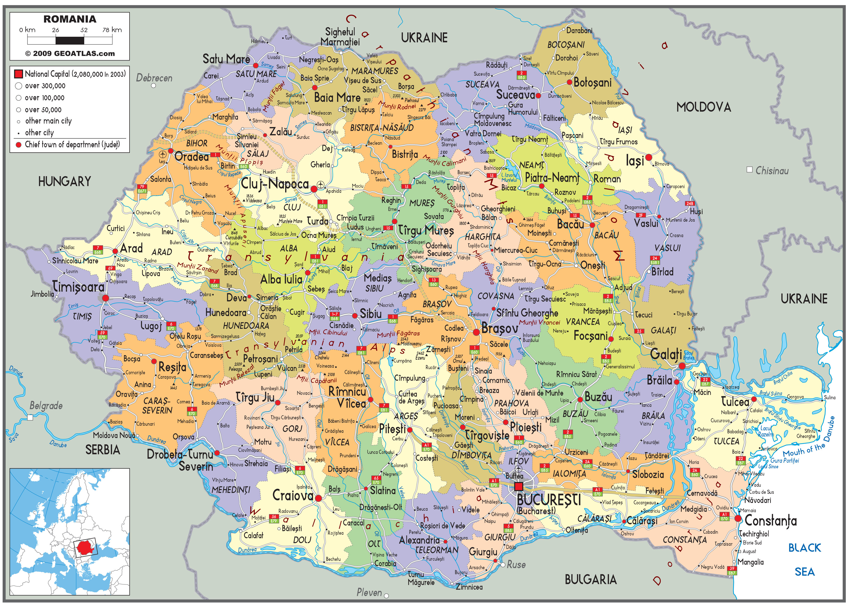 Romania Political Wall Map by GraphiOgre - MapSales