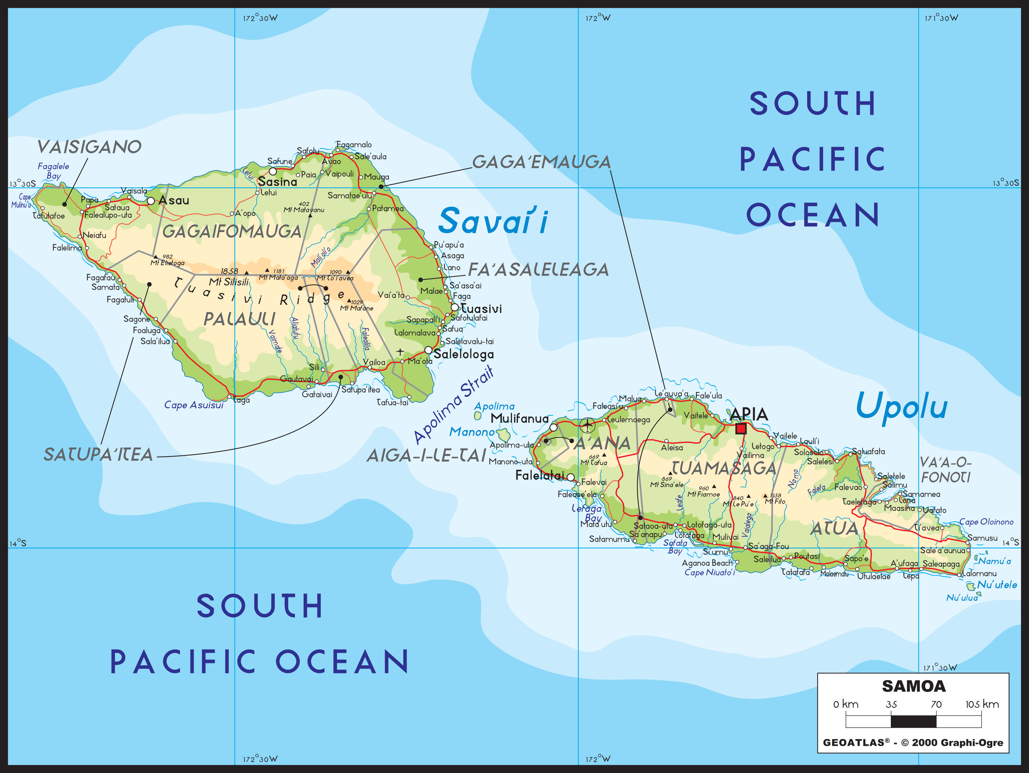 Samoa Physical Wall Map by GraphiOgre - MapSales